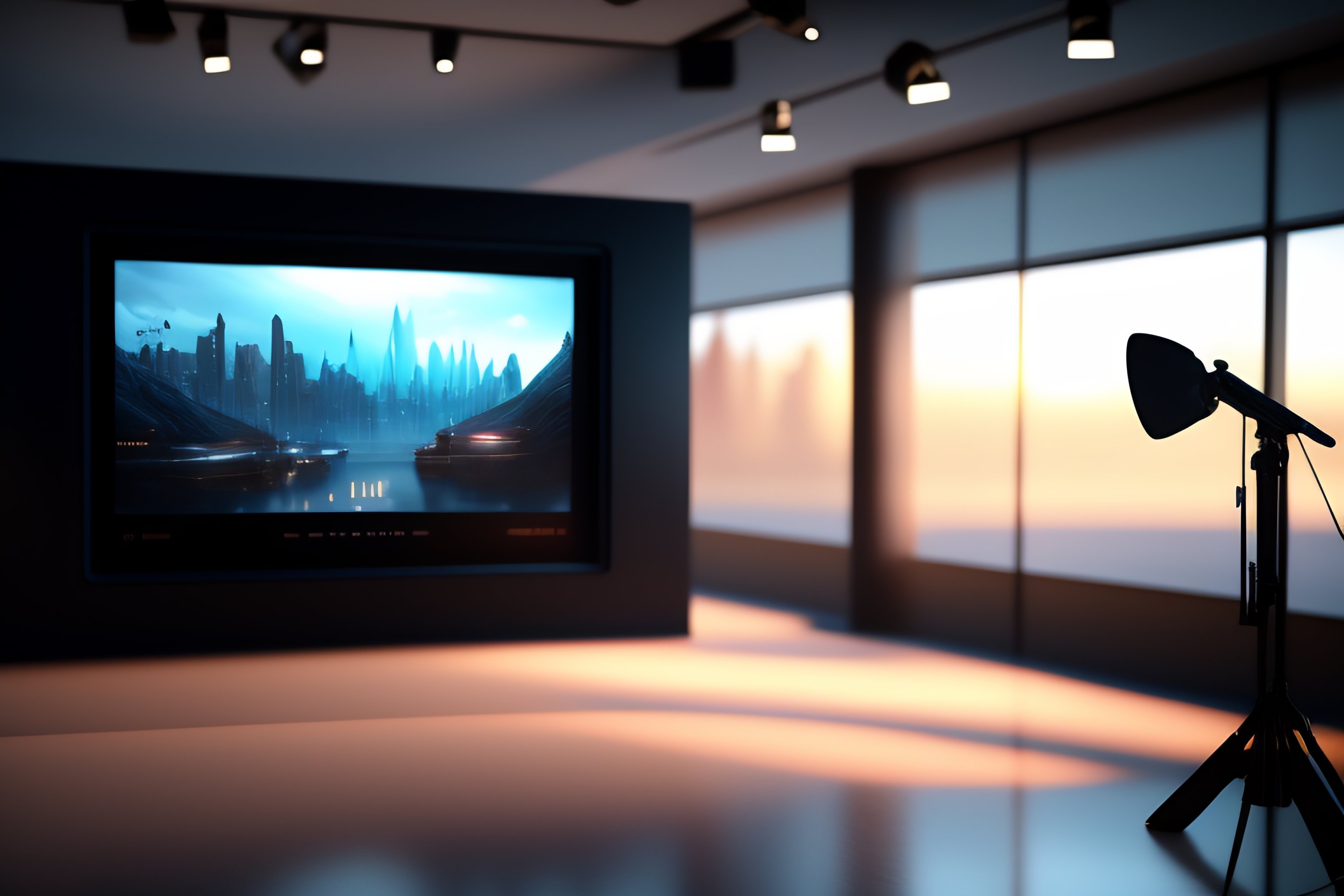 Lexica - Interview scenery, tv show, tv black screen, neutral colors ...