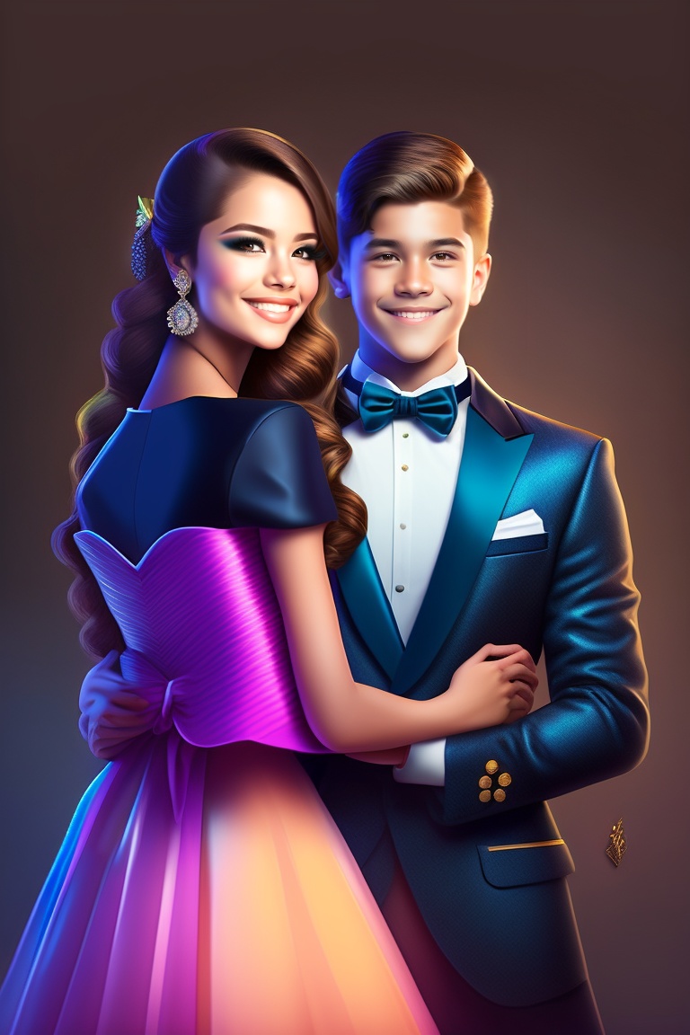 Lexica - US school girl and boy at prom night, smiling into the camera