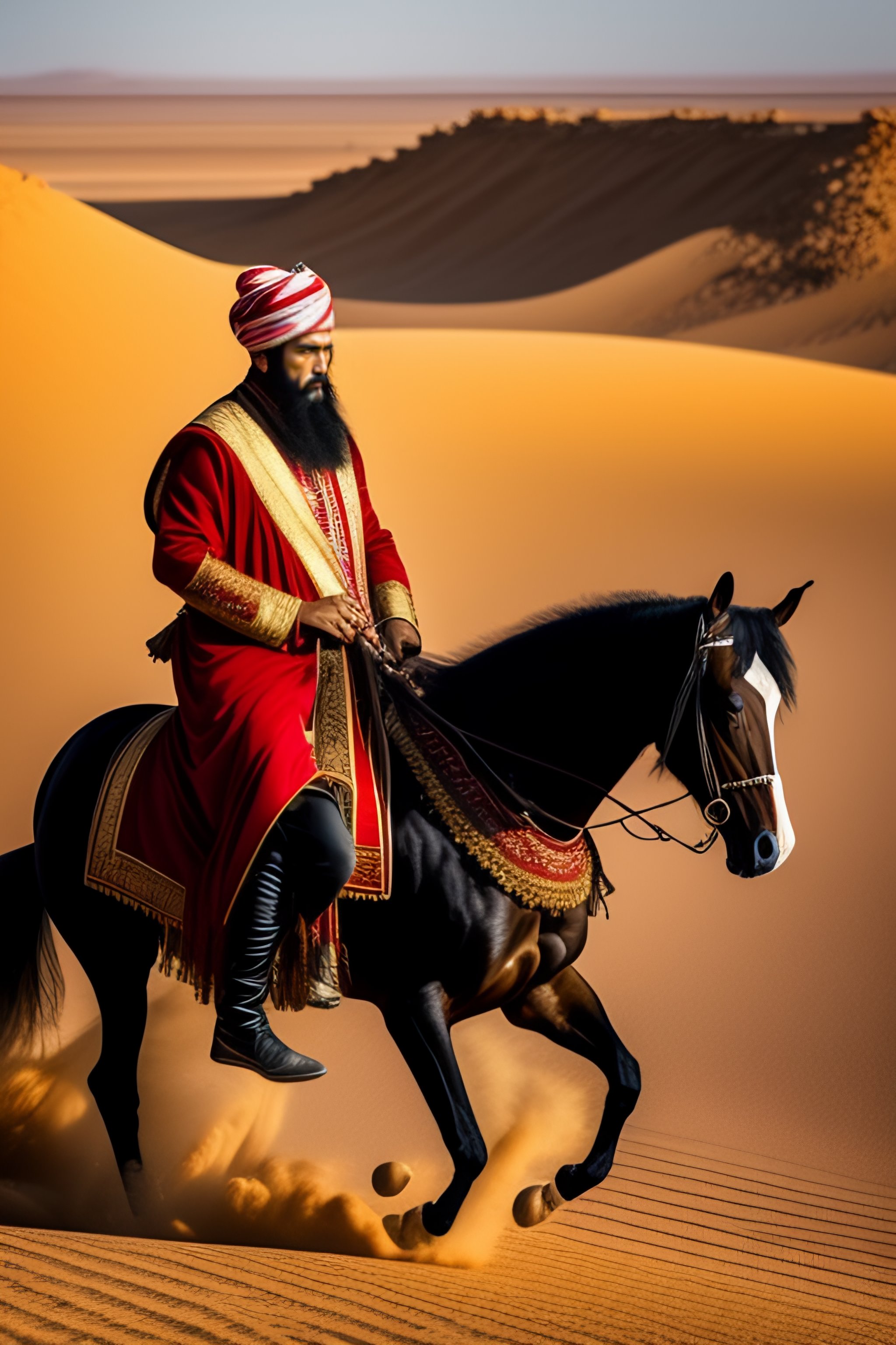 Lexica - Turkmen Basmach in a curly black papakha hat, in a striped red ...