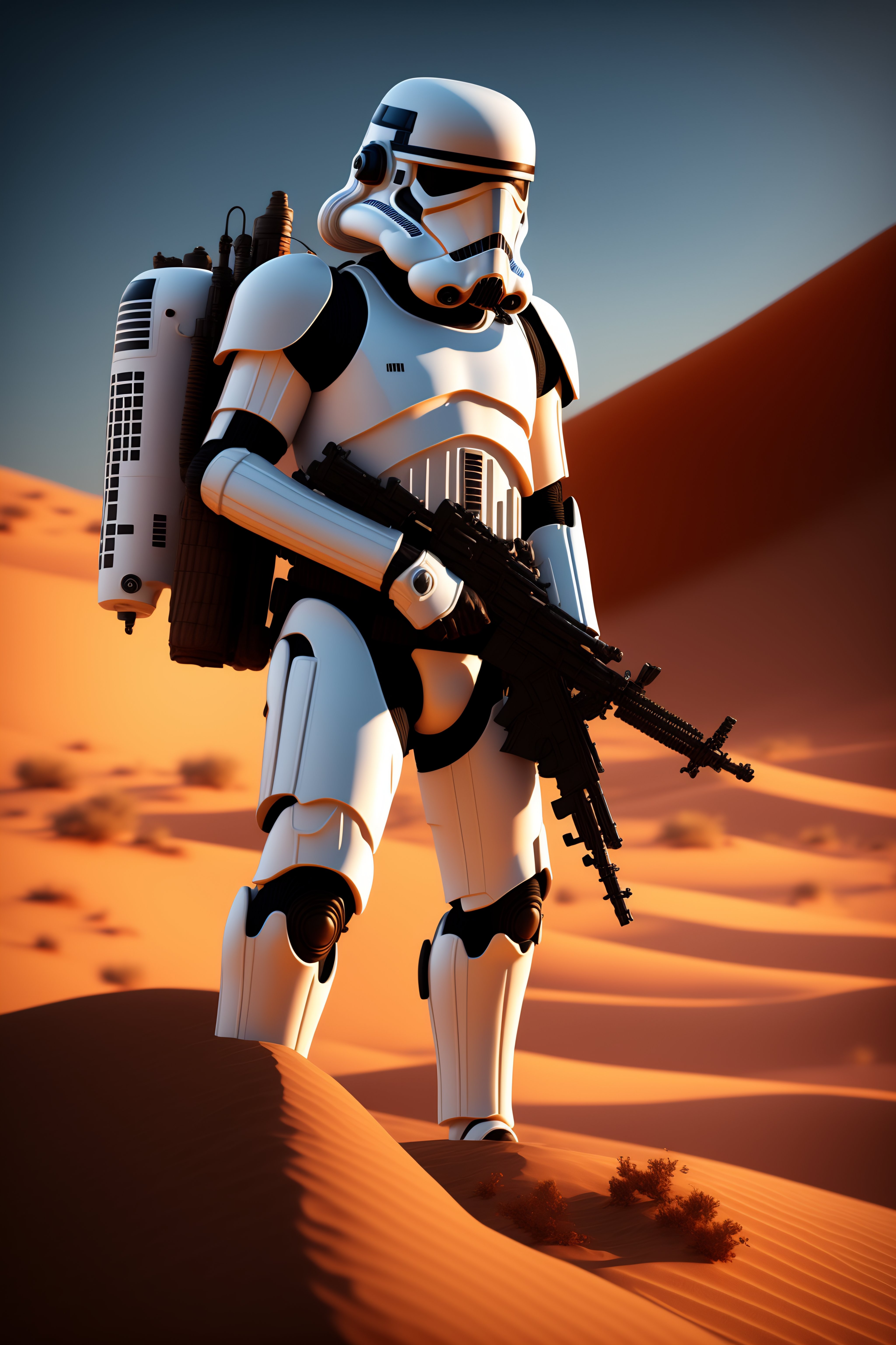 Lexica - Star Wars Stormtrooper, desert landscape , futuristic details ...