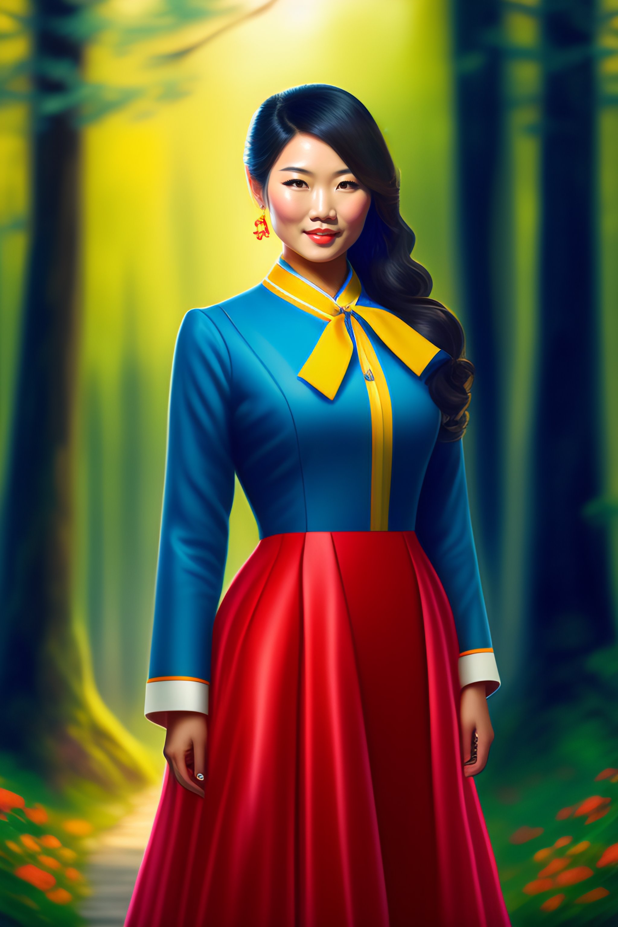 Lexica - Asian doctor girl in the woods. Red bow in hair. A camera ...