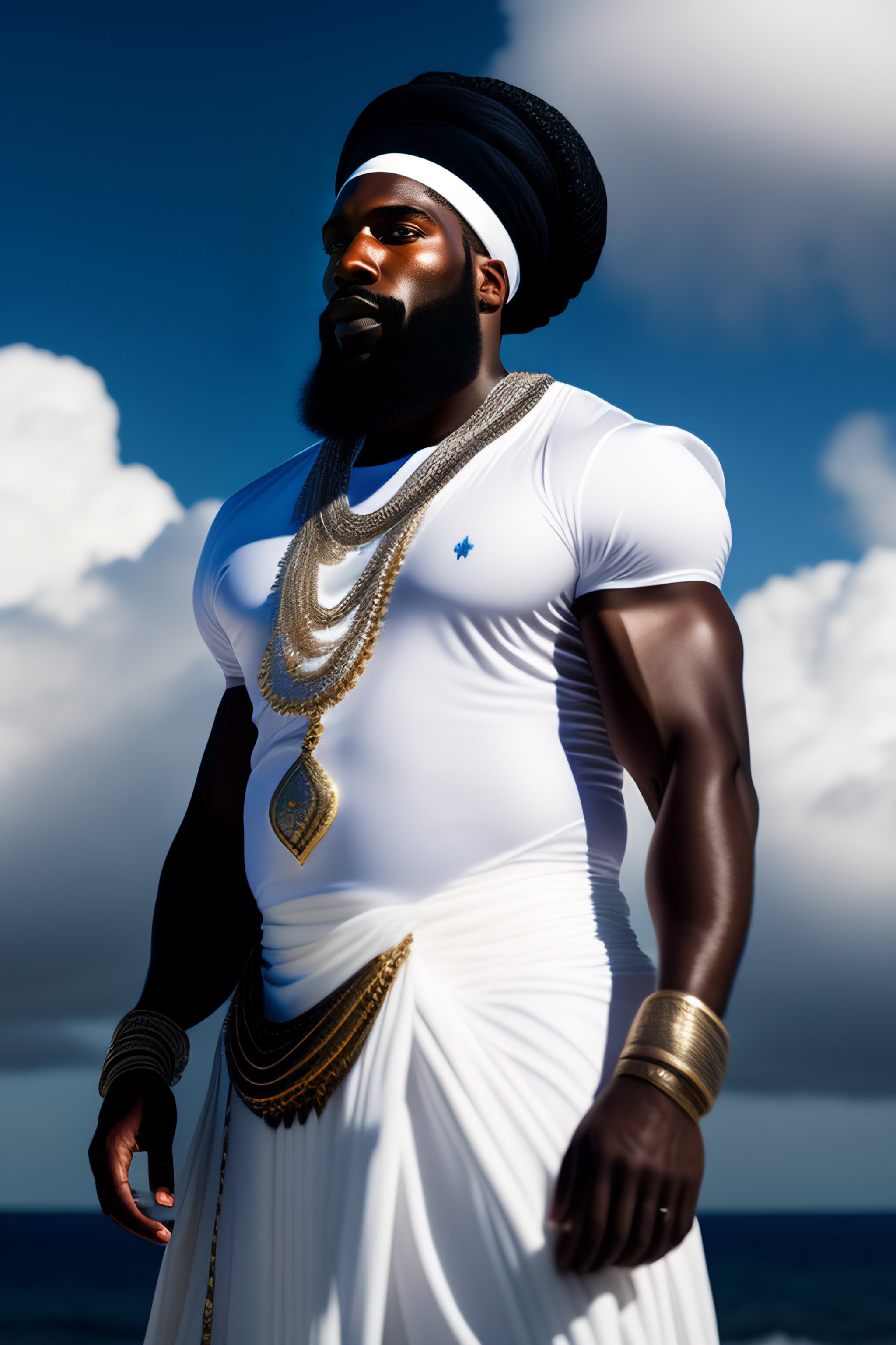 Lexica - Beautiful black man with white beard wearing white turban on ...