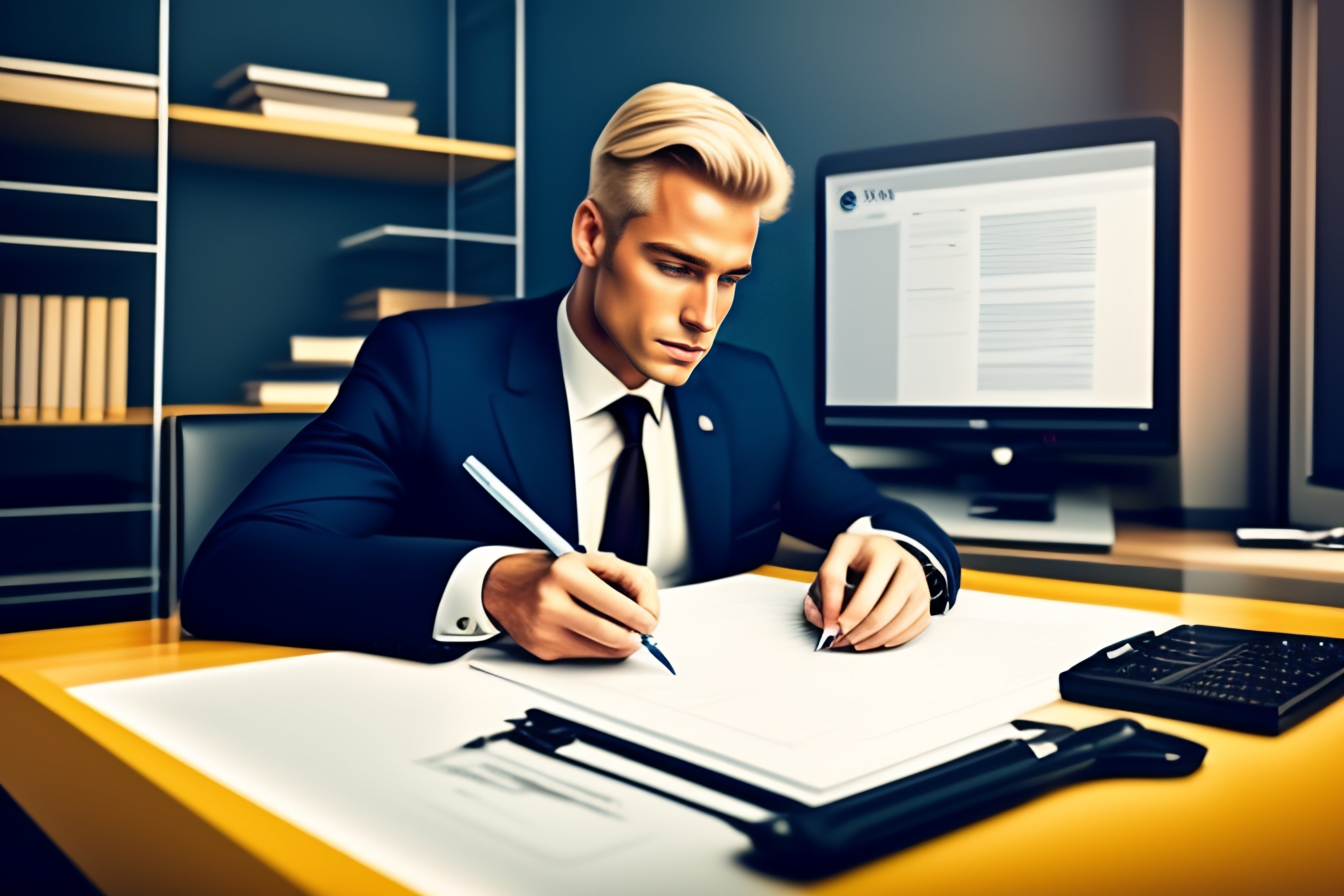 Lexica - Graphic illustration of a 20-year blond man writing a resume