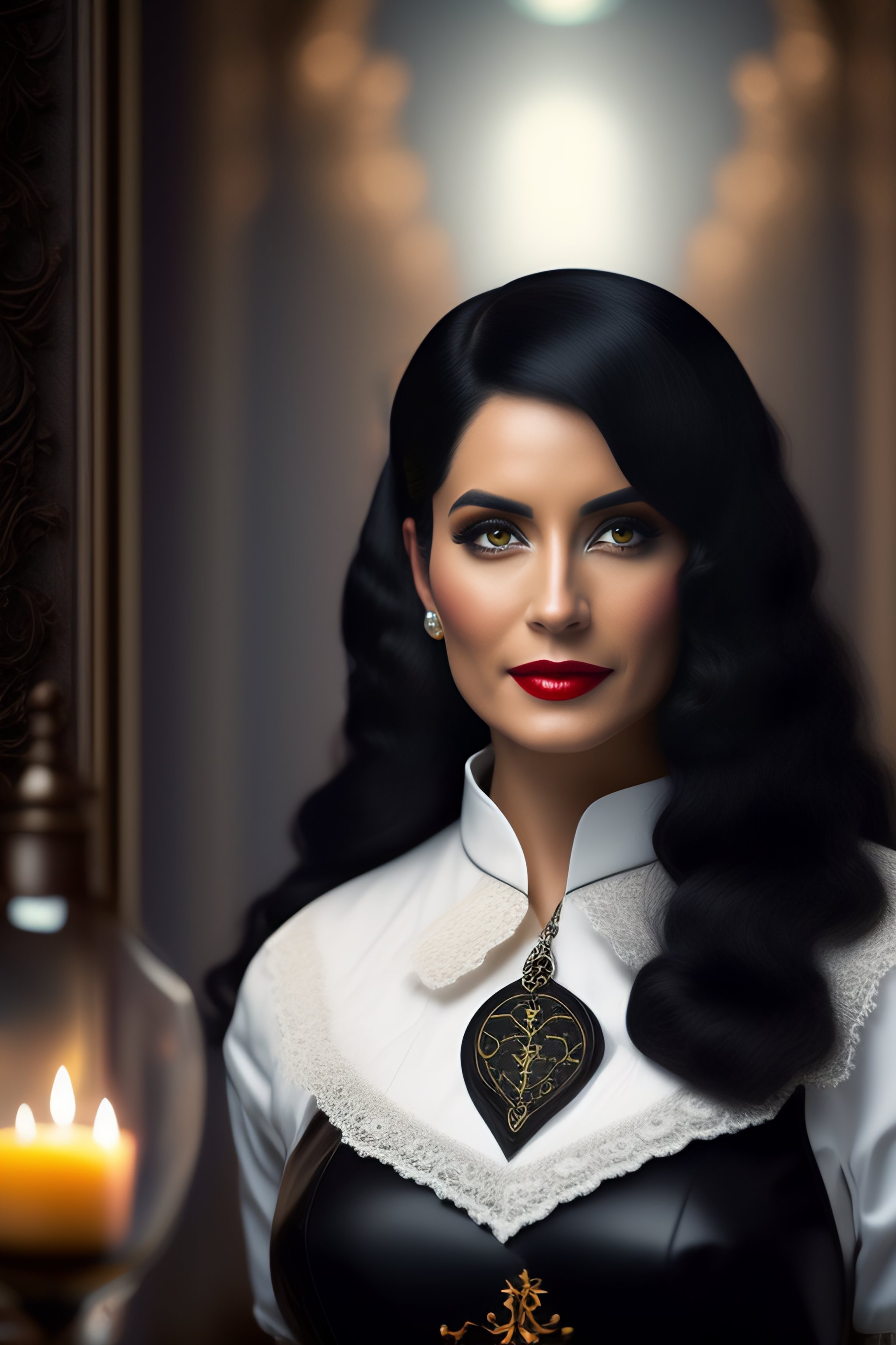 Lexica - Black-haired woman scientist using google, gothic clothing