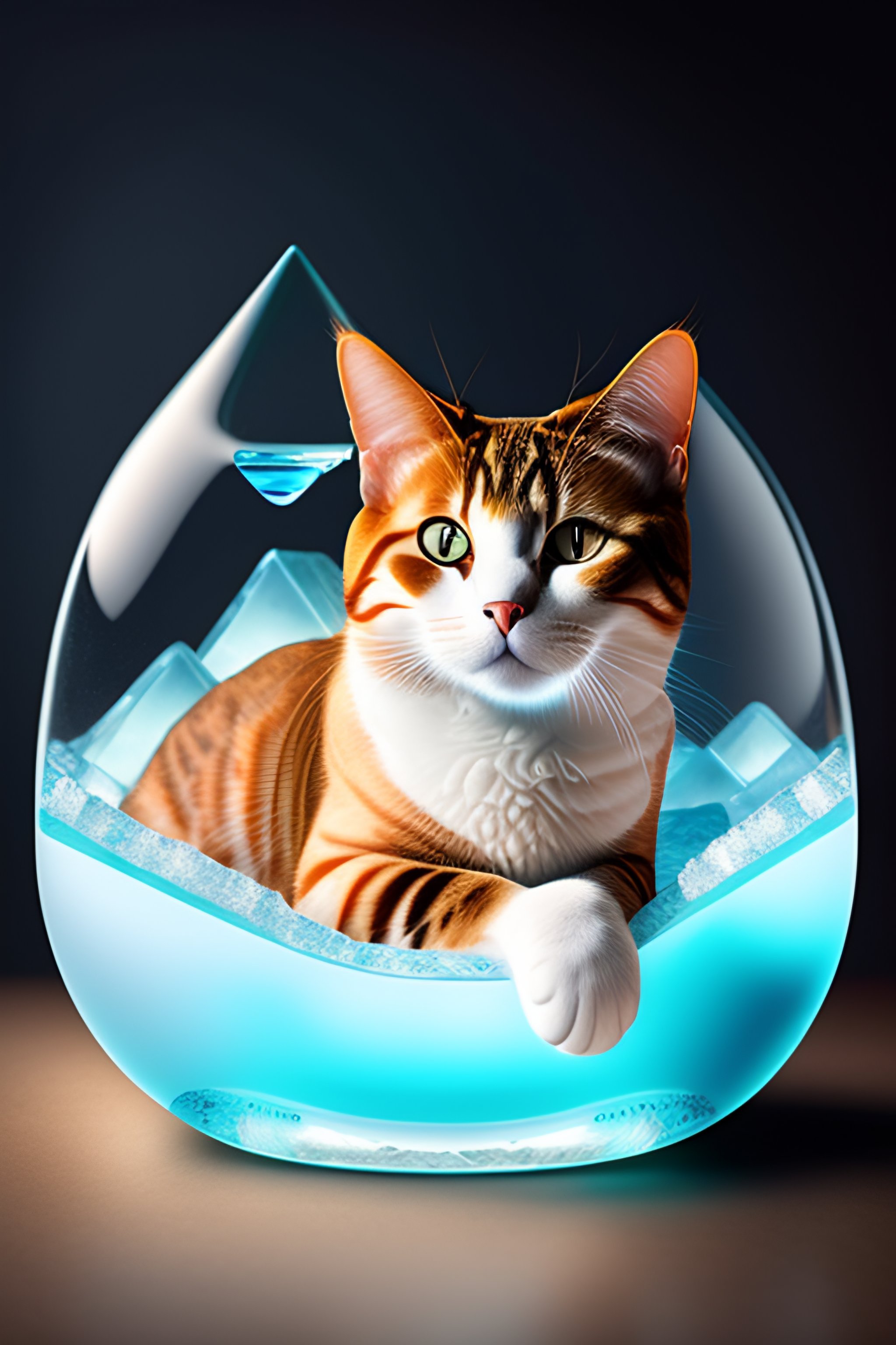 Lexica - A cat is frozen inside ice block of irregular shape.