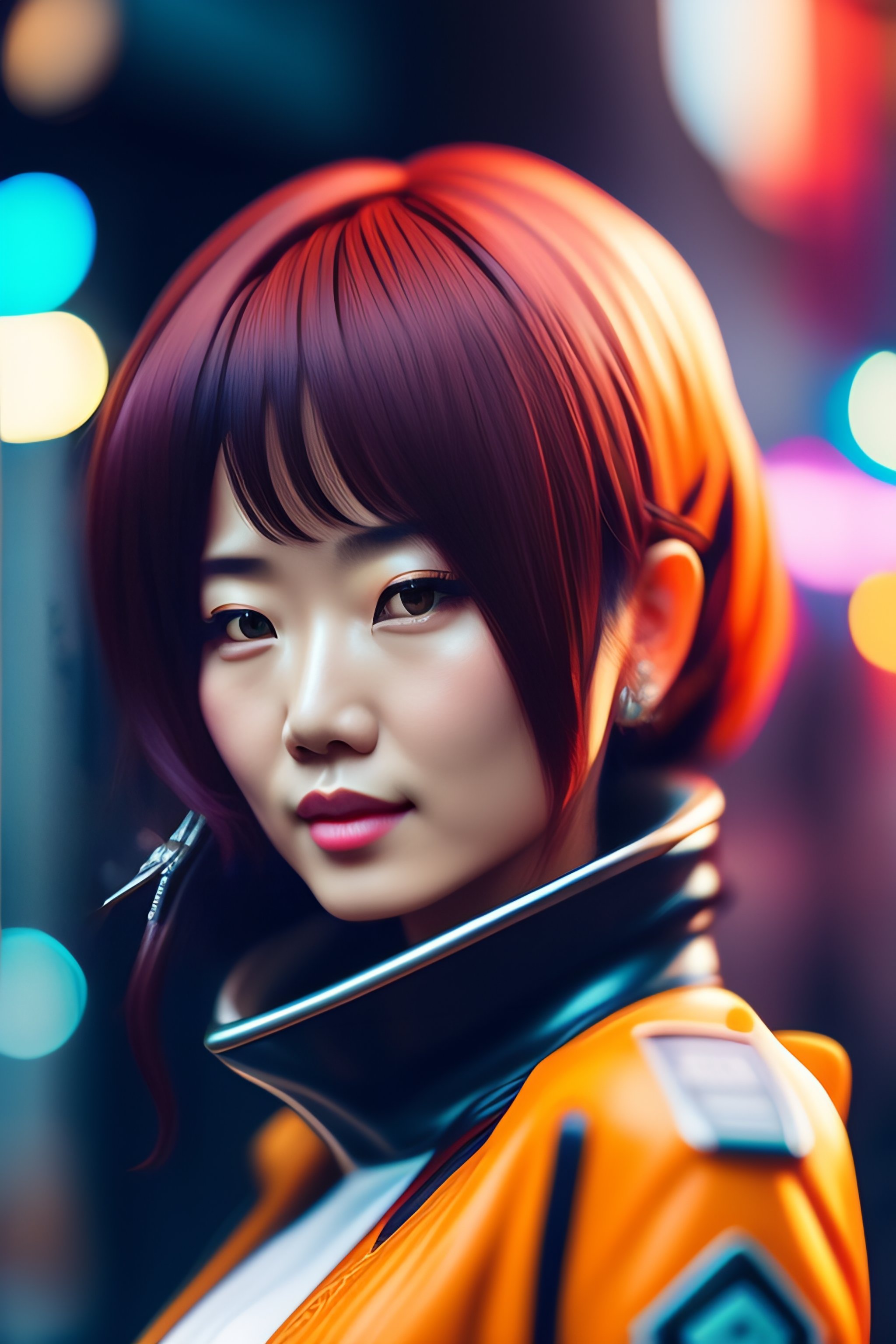 Lexica - Kaori from akira, cyborg parts, rainy Neo Tokio photo shoot