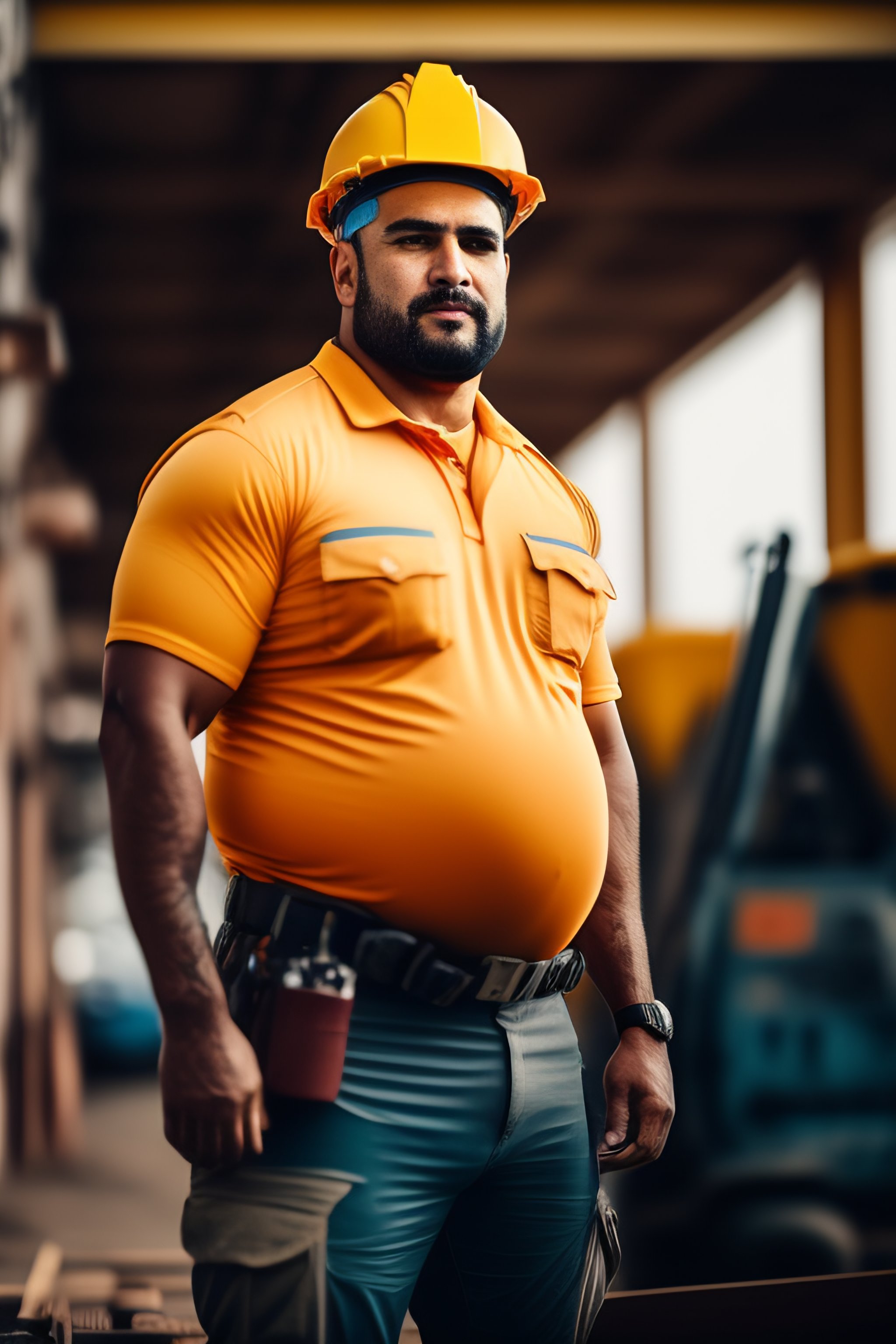 Lexica - A construction worker, with a (large round belly), amateur photo