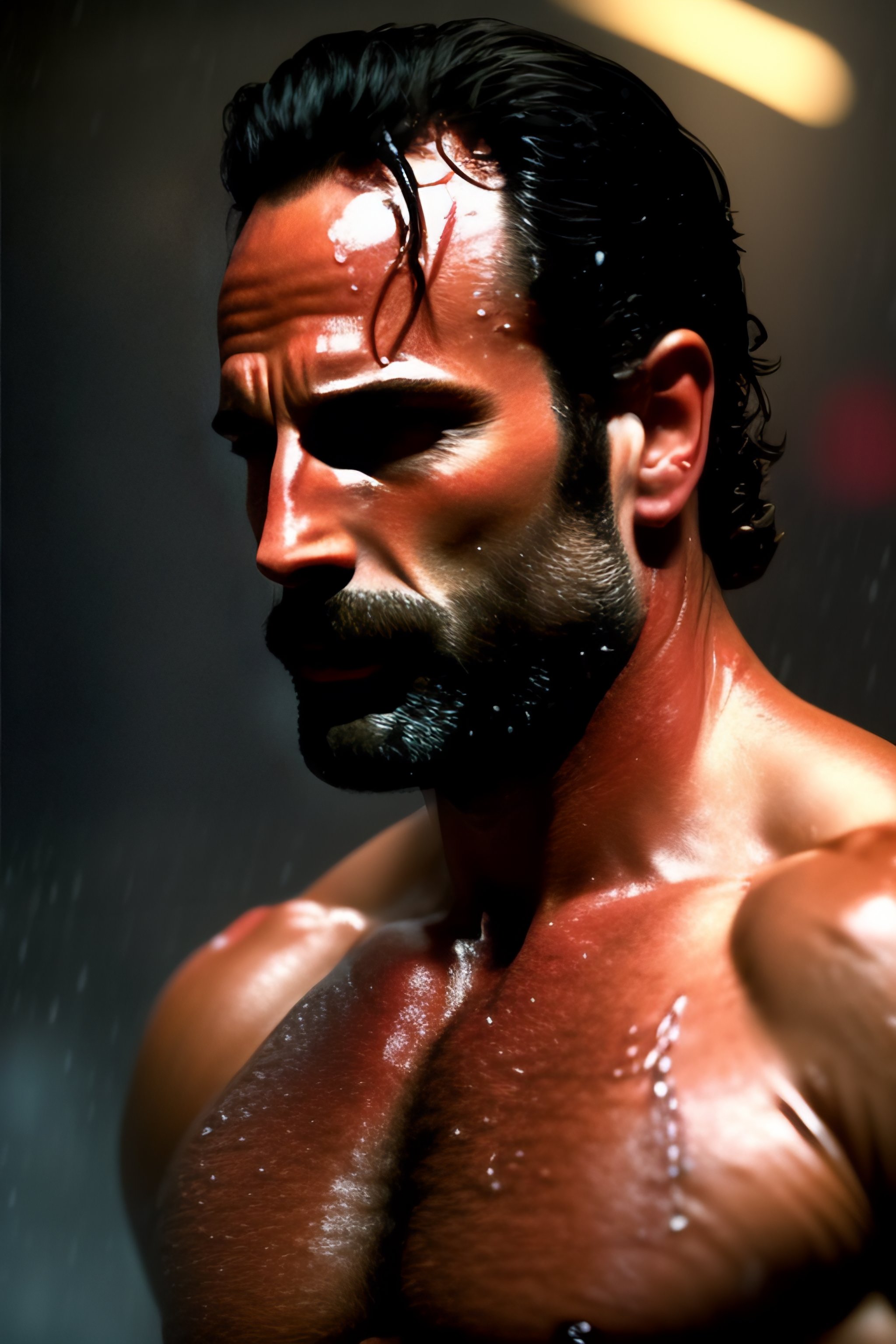 Lexica - Rick grimes with his chest out dripping wet in a rainstorm ...