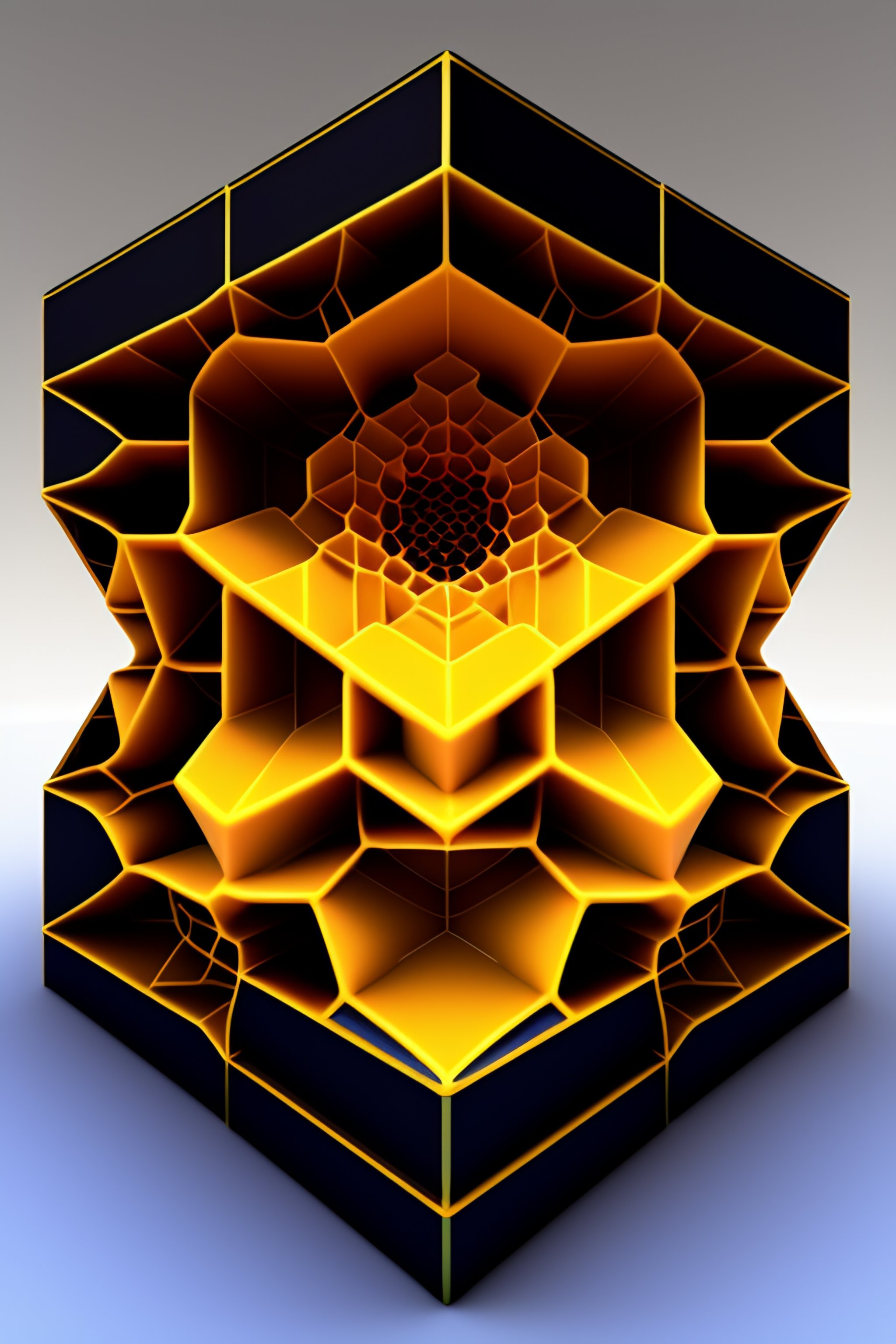 Lexica - A hexagonal fractal library, like a 3d render in each locker there is an object from ...