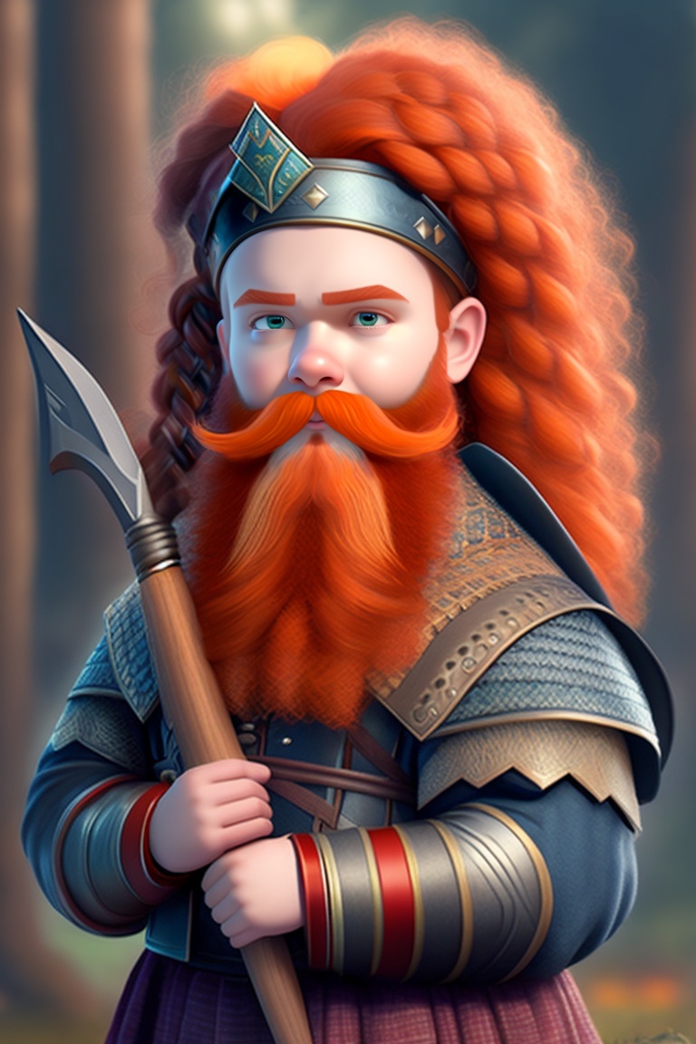 Lexica - Little dwarf with red hair sticking out, fluffy eyebrows and a ...