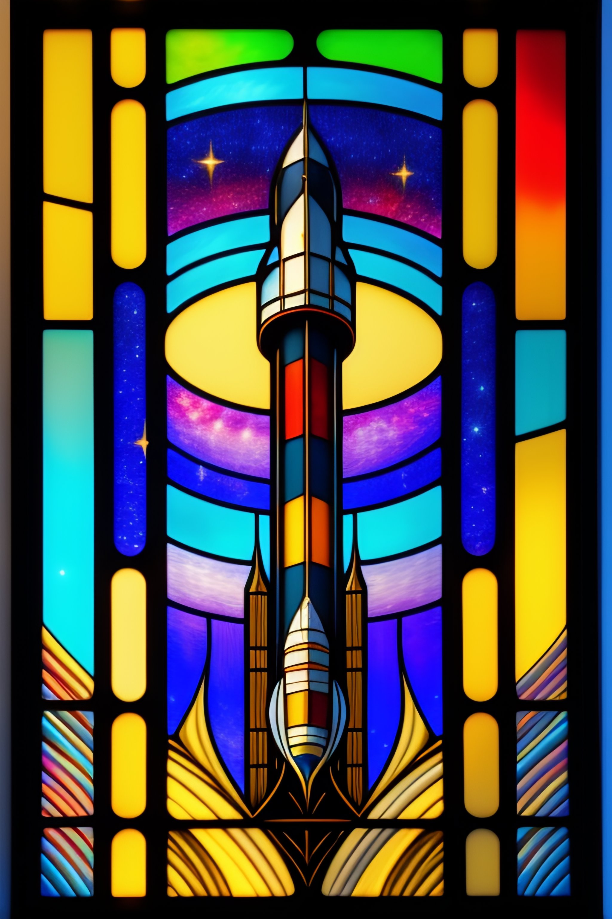 Lexica - Rocket launch, center composition, detailed stained glass ...