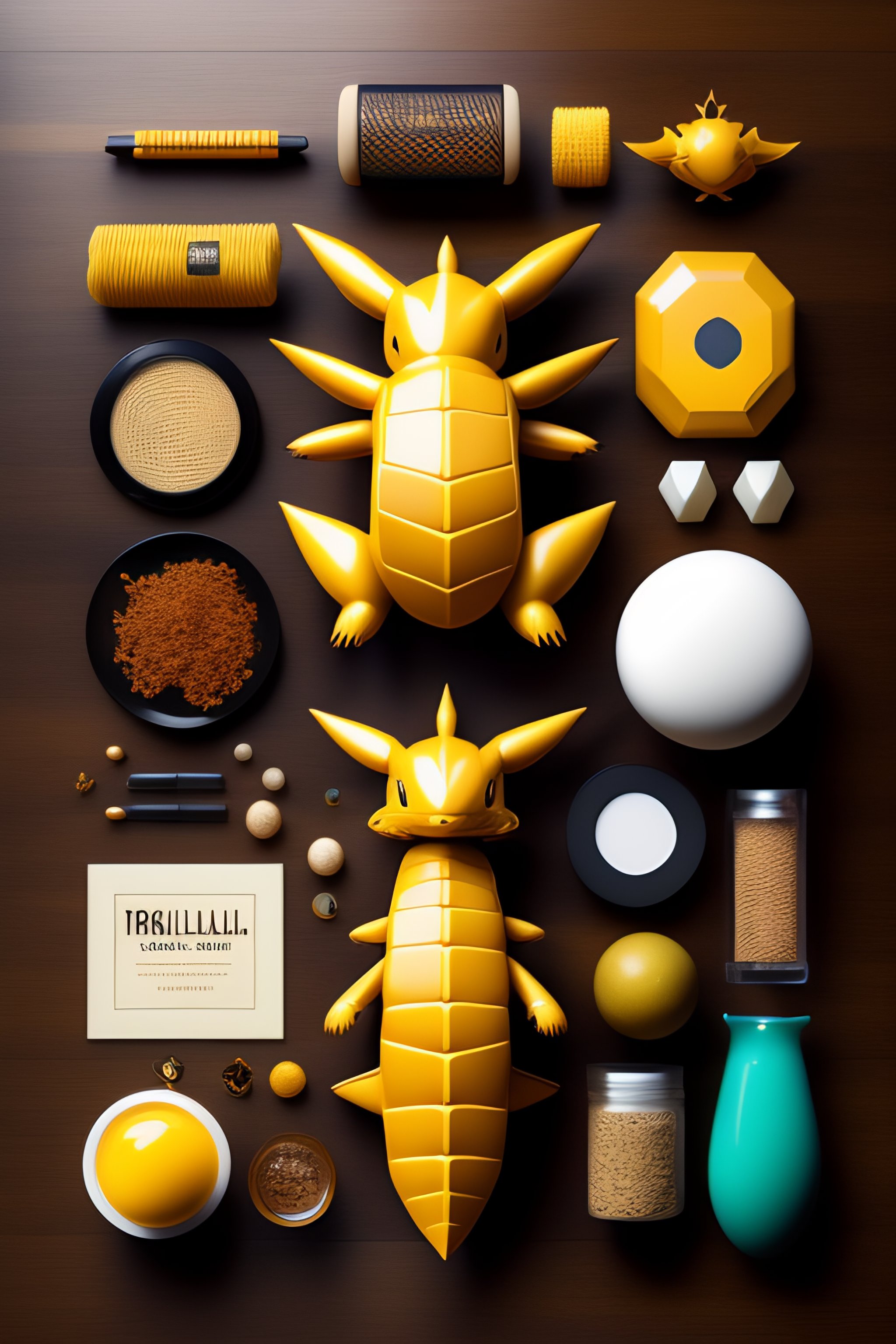 Lexica - Knolling, flat lay, pokemon, Dragonite,