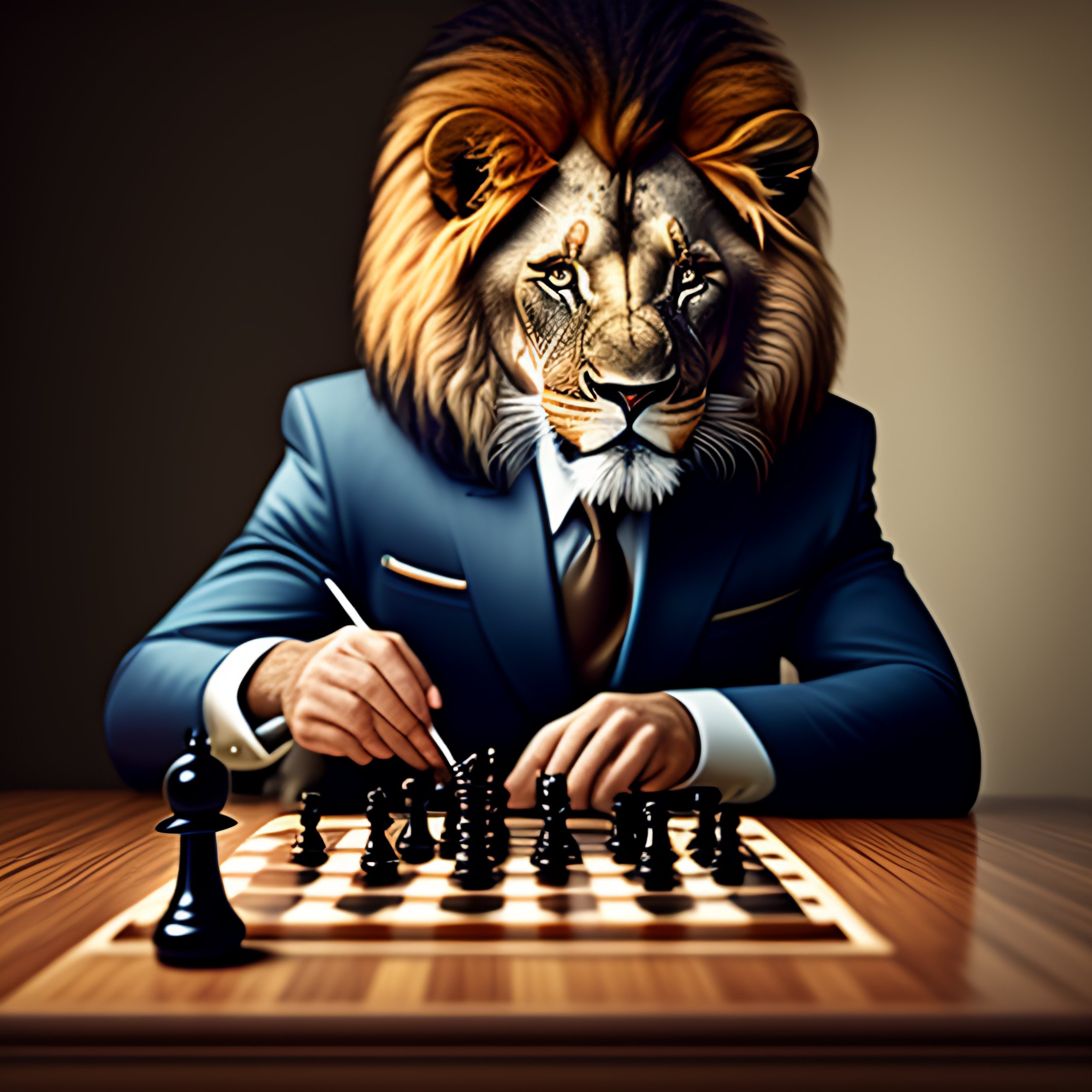 Lexica - Lion wearing a suit playing chess