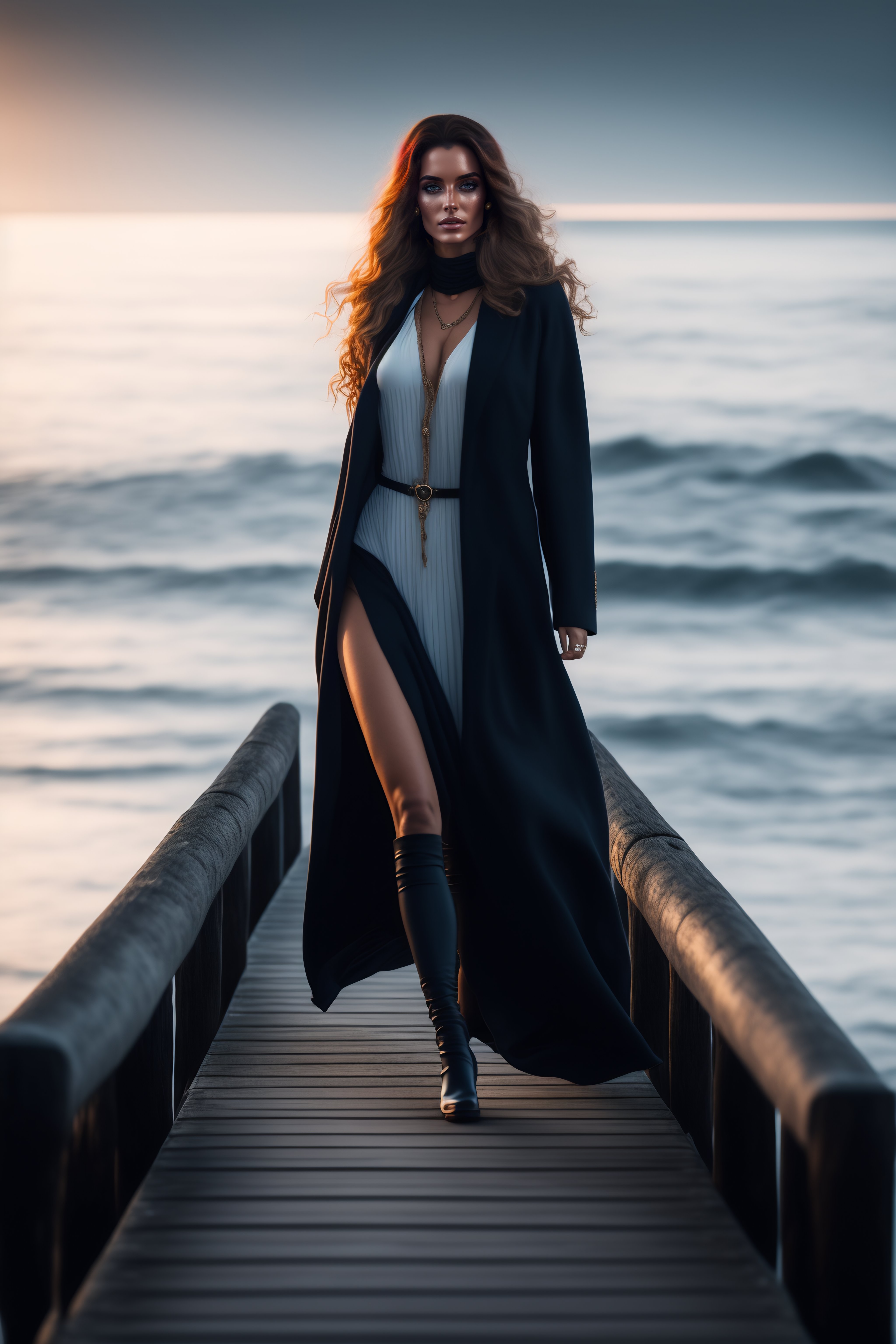 Lexica - Old jetty photo of beautiful tall hottest witch with long hair ...