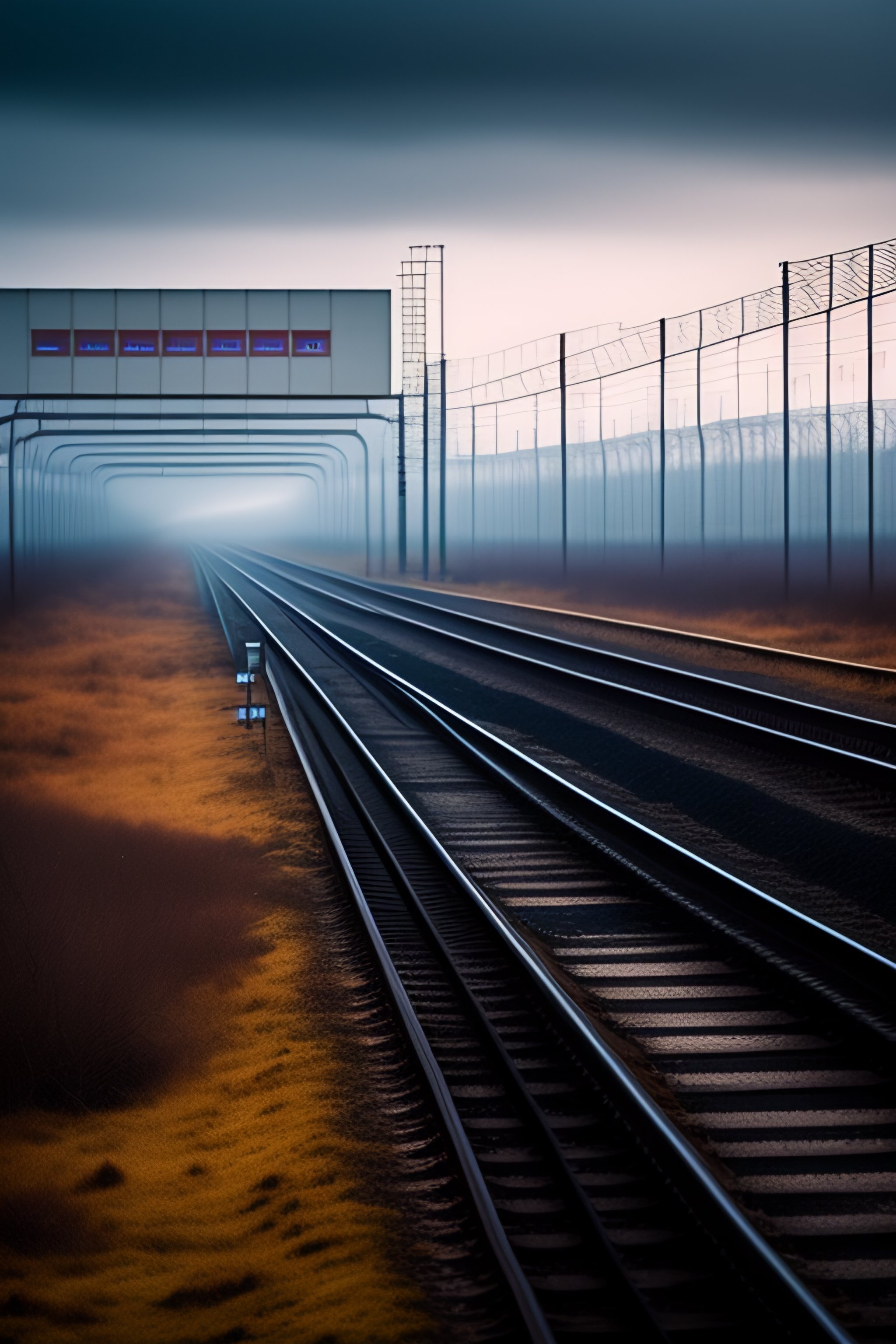 Lexica - DREARY LANDSCAPE OF A SOVIET RAILWAY STATION, OVERCAST SKY ...