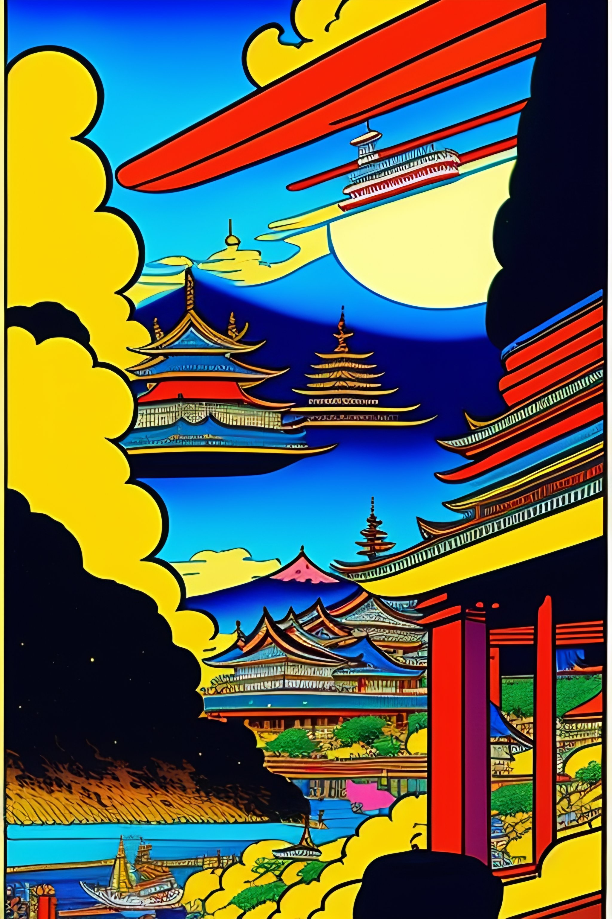 Lexica - Maximalist chaotic stunning japan, illustrated by Hergé, style ...