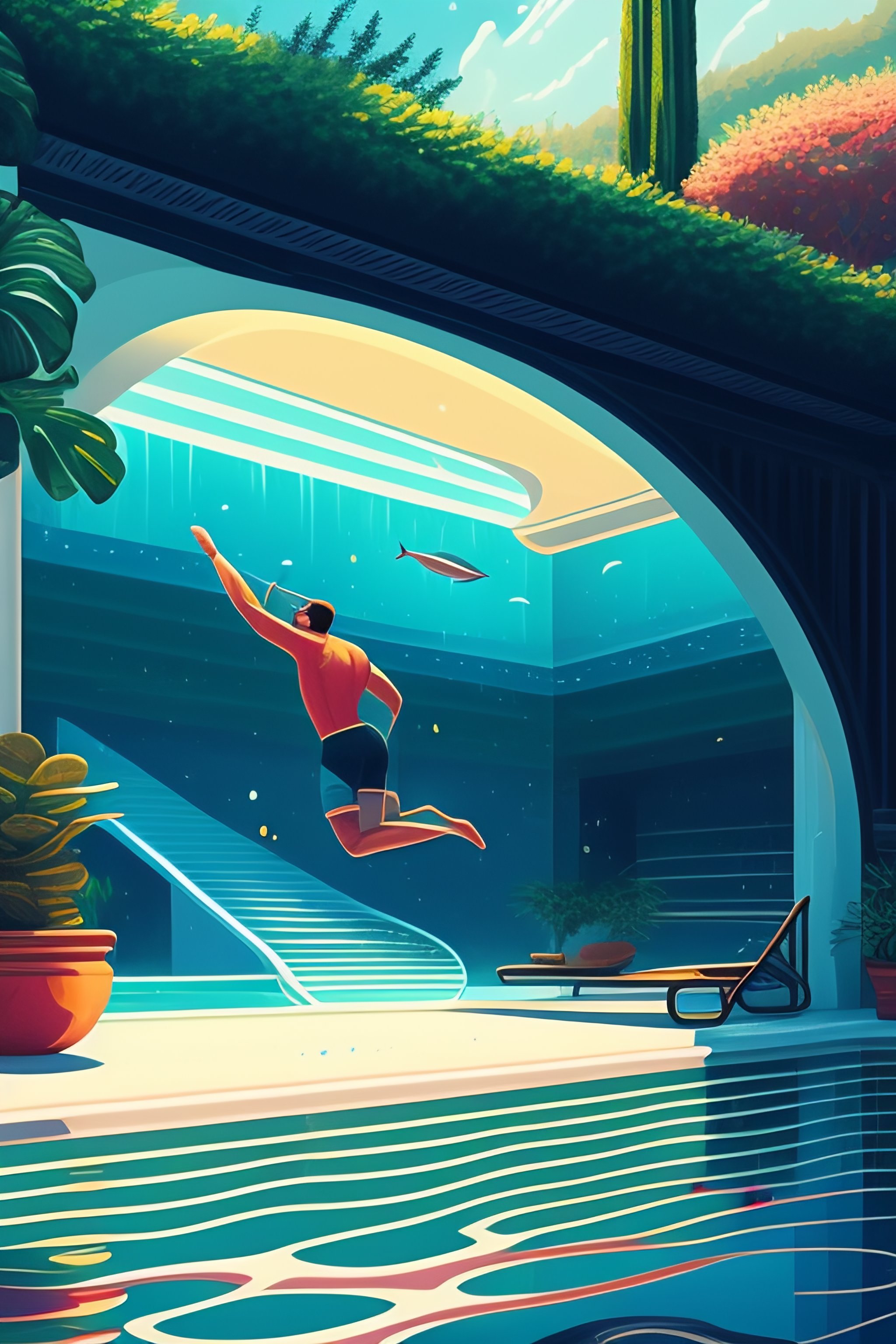 Lexica - A man jumps into a pool with ideas. detailed illustration ...