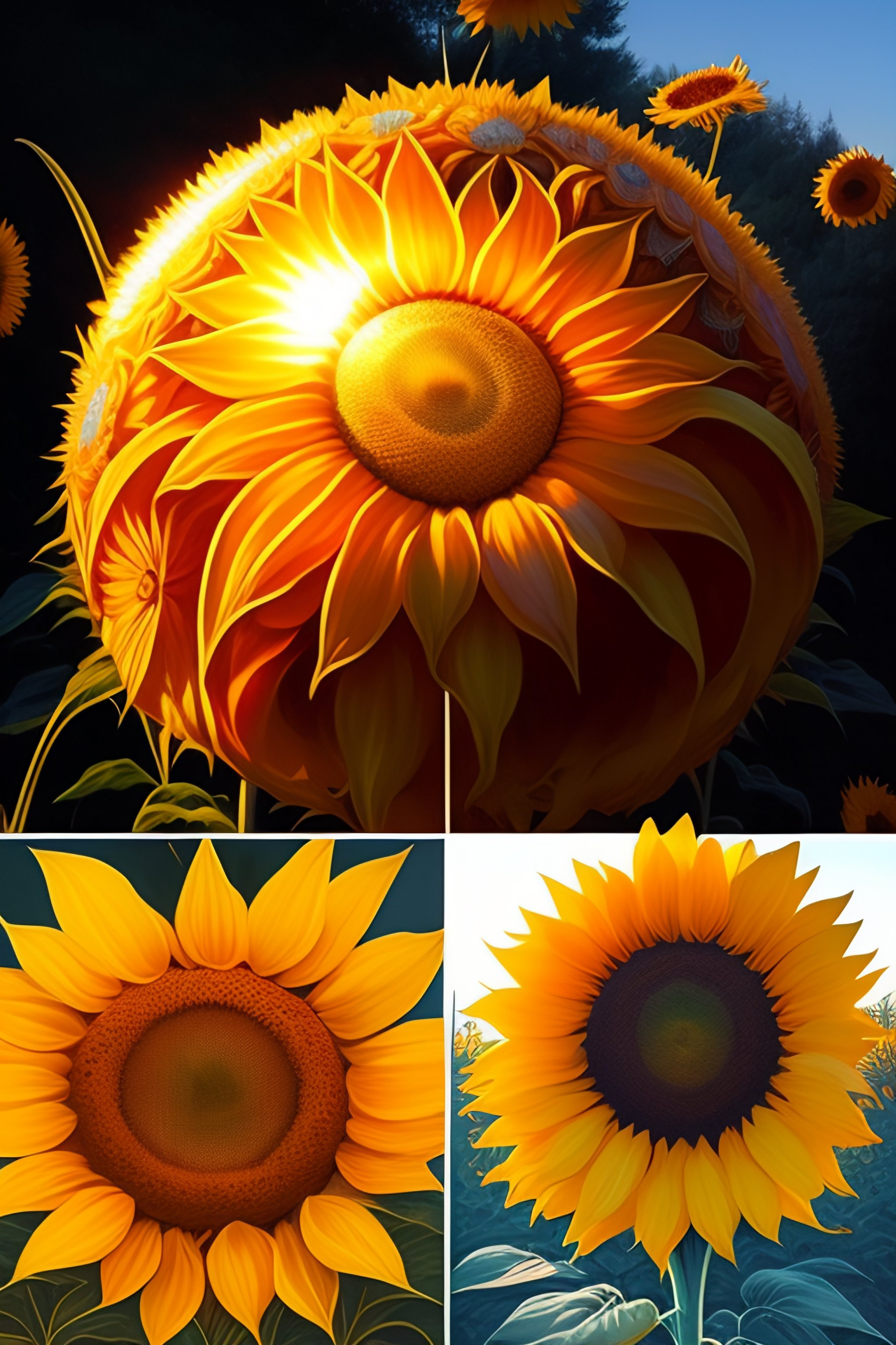 Lexica - A big medieval style sun at the top and sunflowers at the ...
