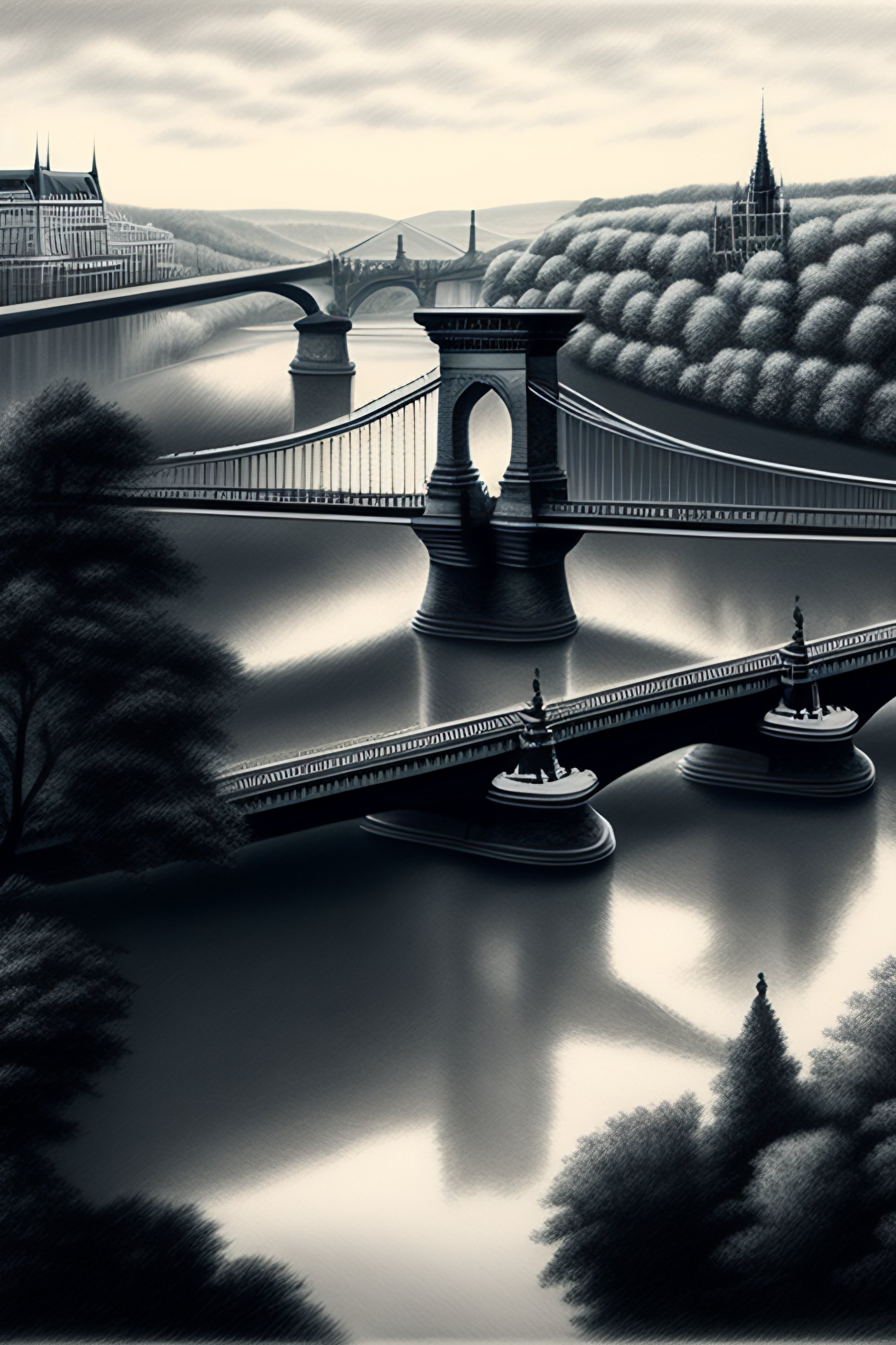 Lexica - The chain bridge In Budapest, Hungary, a hand made graphite ...