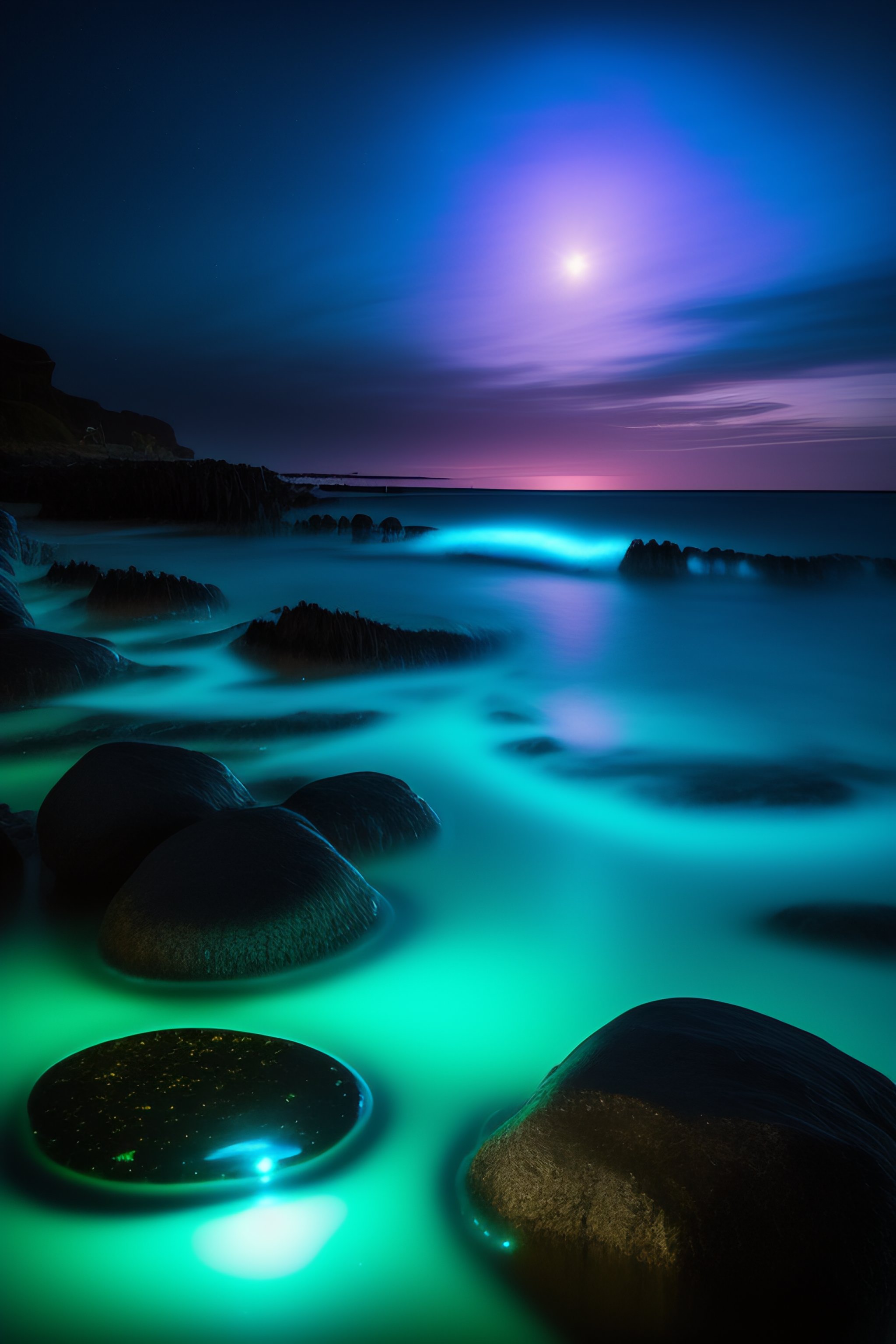 Lexica - Bioluminescent ethereal water elementals nesting in a rock pool