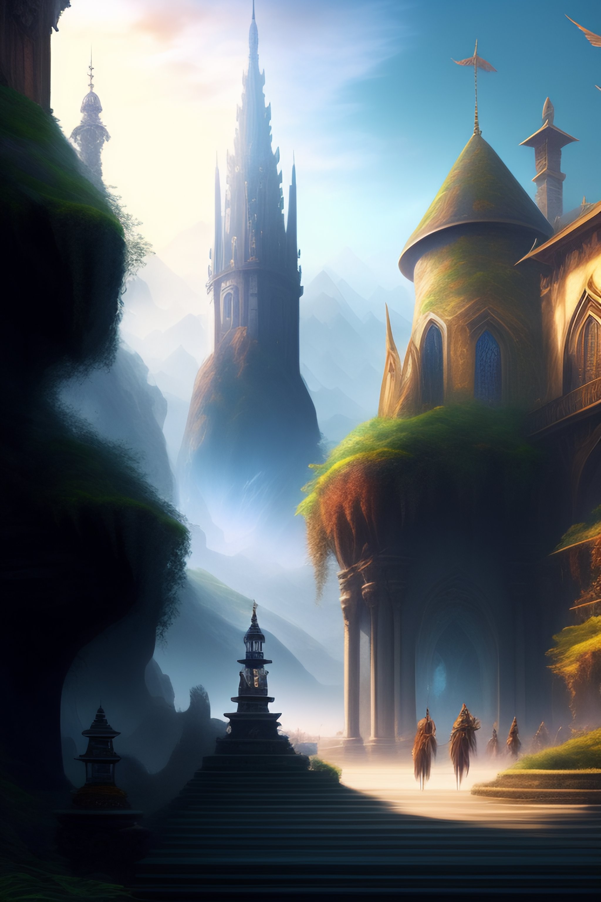 Lexica - Fantasy background, concept art, matte painting, city square ...