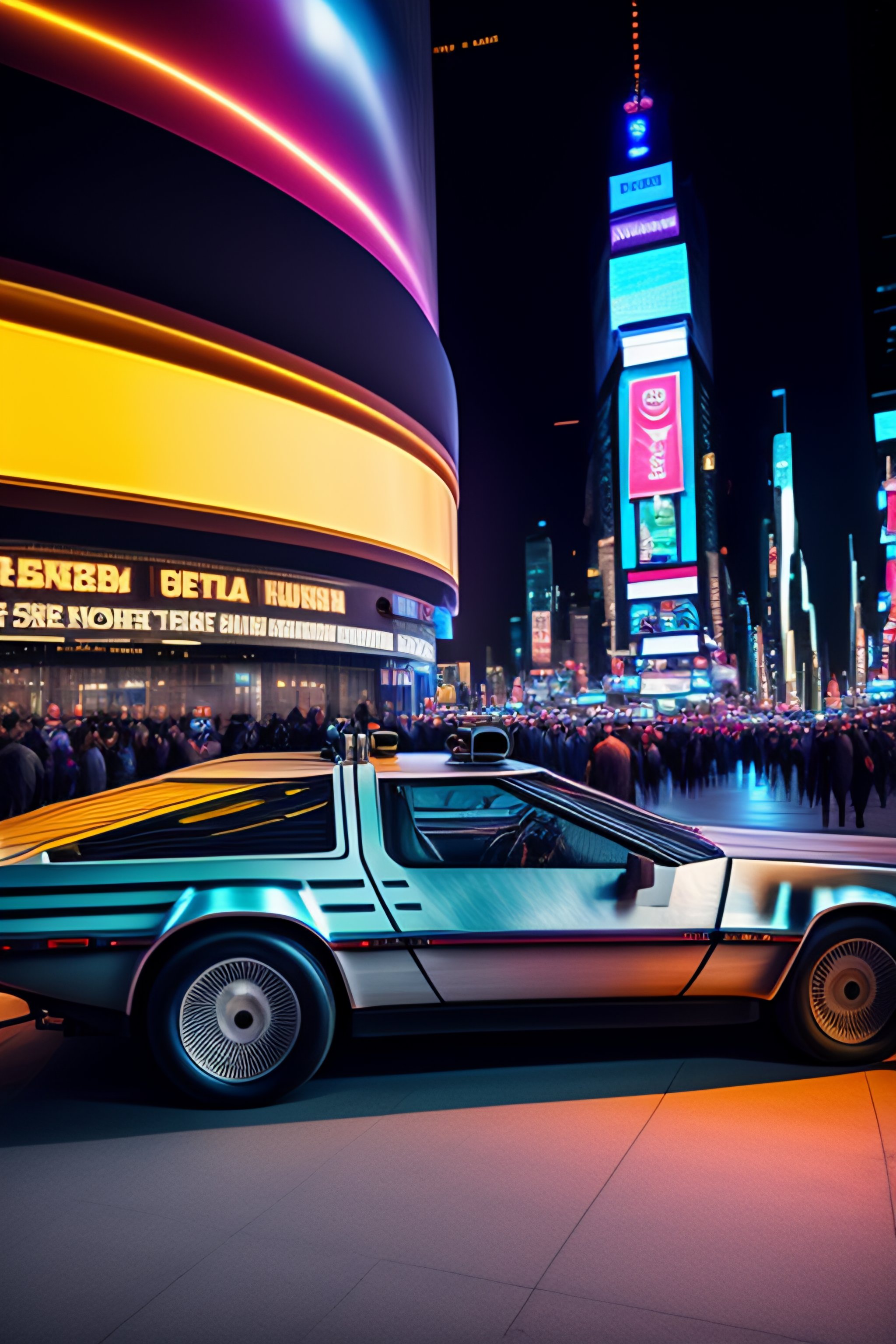 Lexica - Un delorean en time square garden
