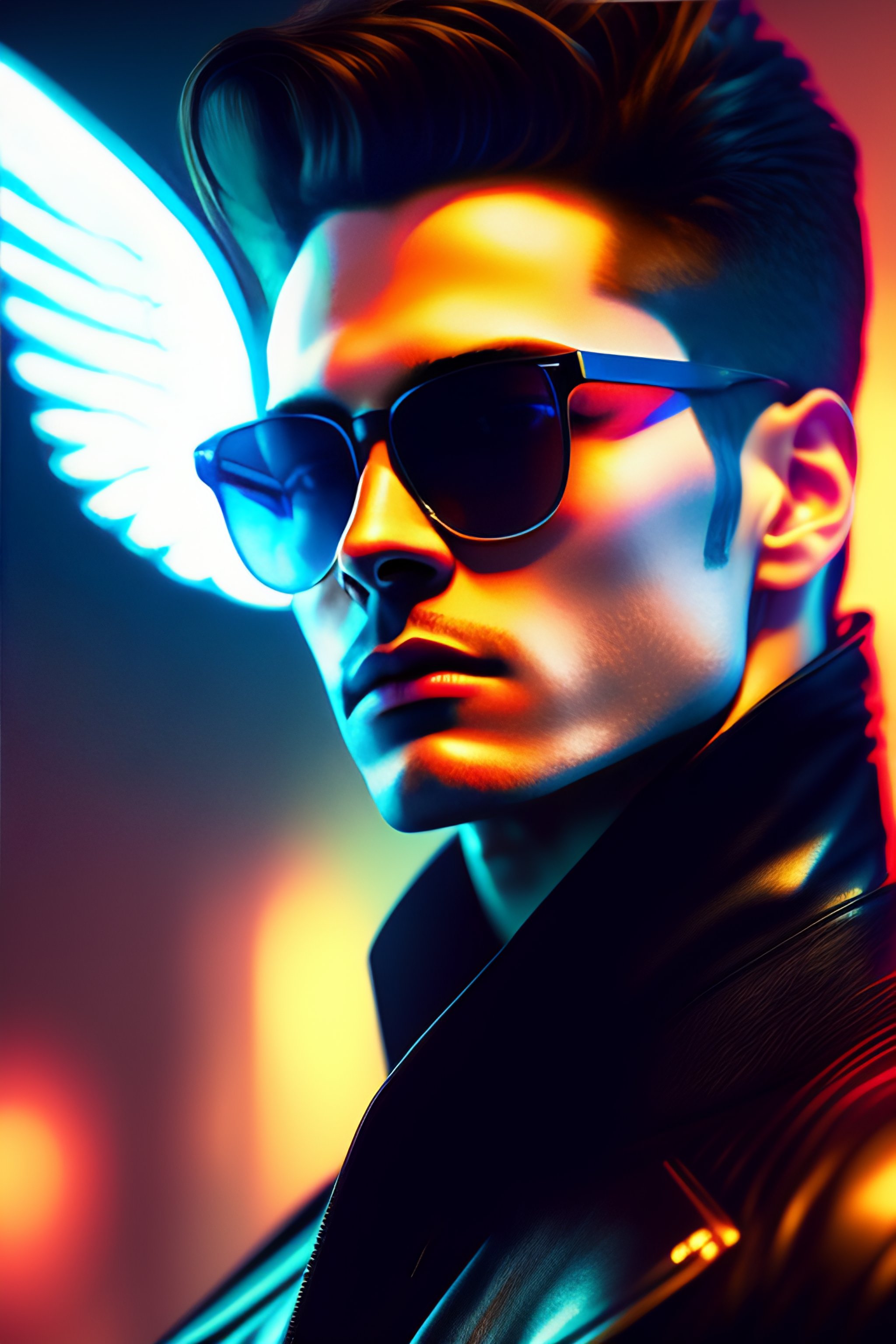 Lexica - An young man angel,matrix movie style ,synth wave, neo black ...