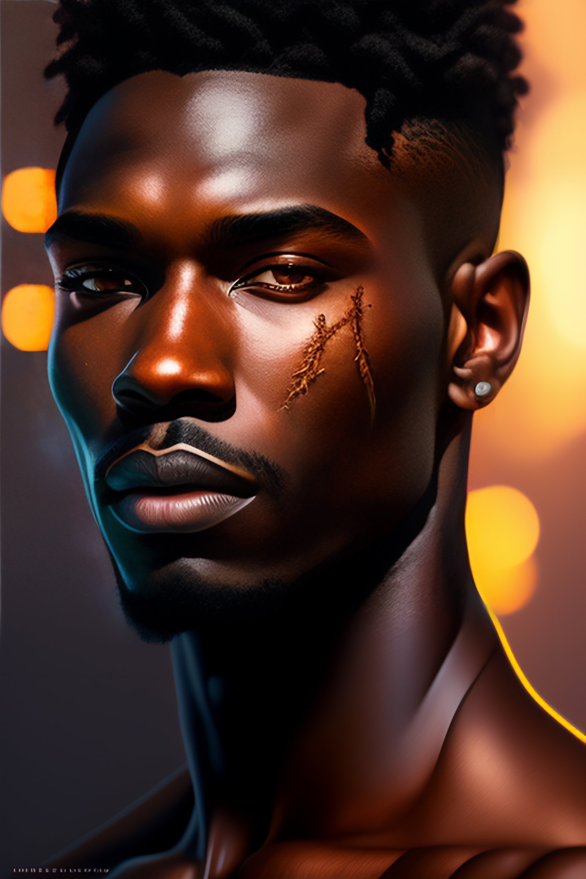 Lexica - Portrait of a dark god, melanated man, copper wires, visible ...