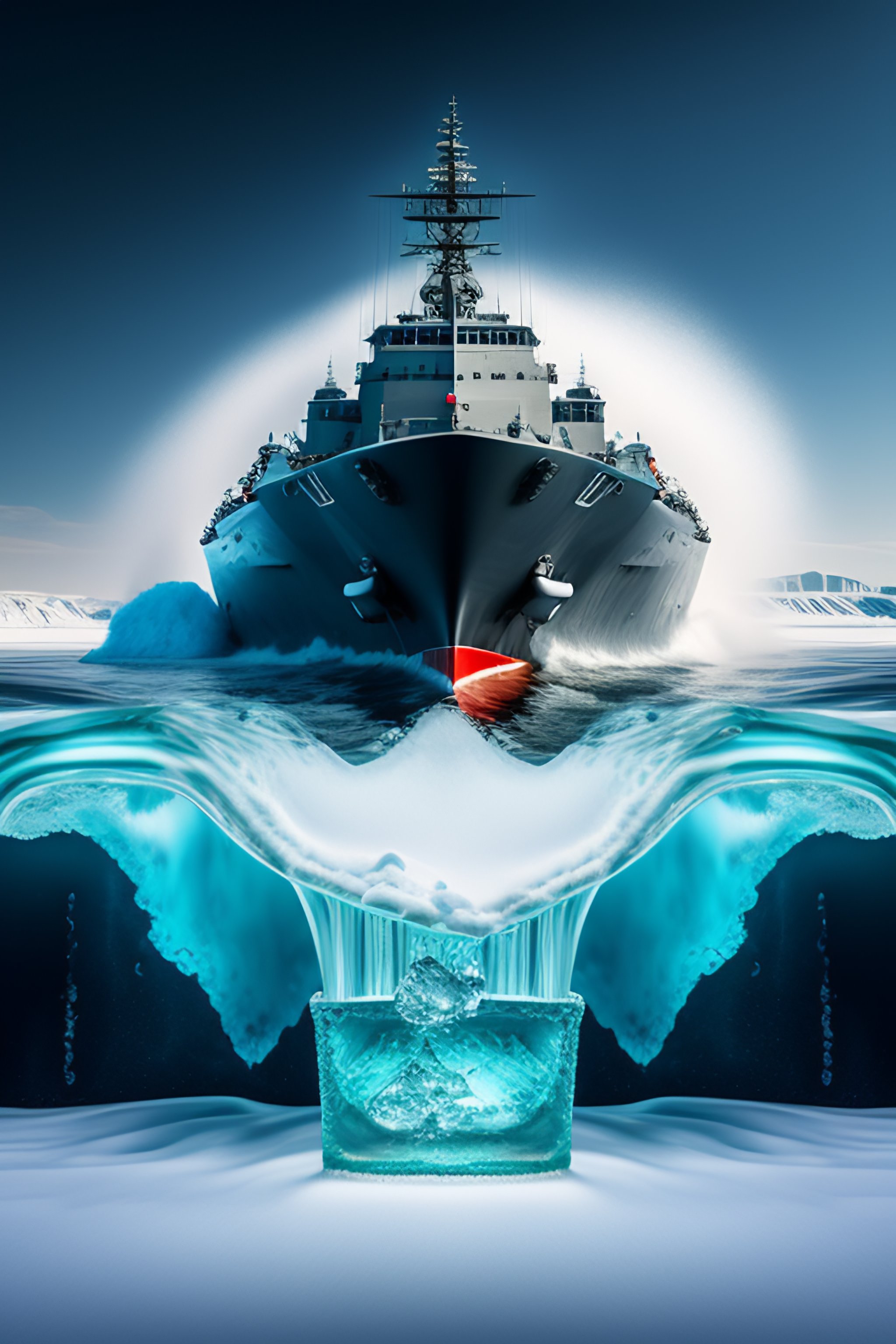 Lexica - Portrait of a warship breaking through ice water