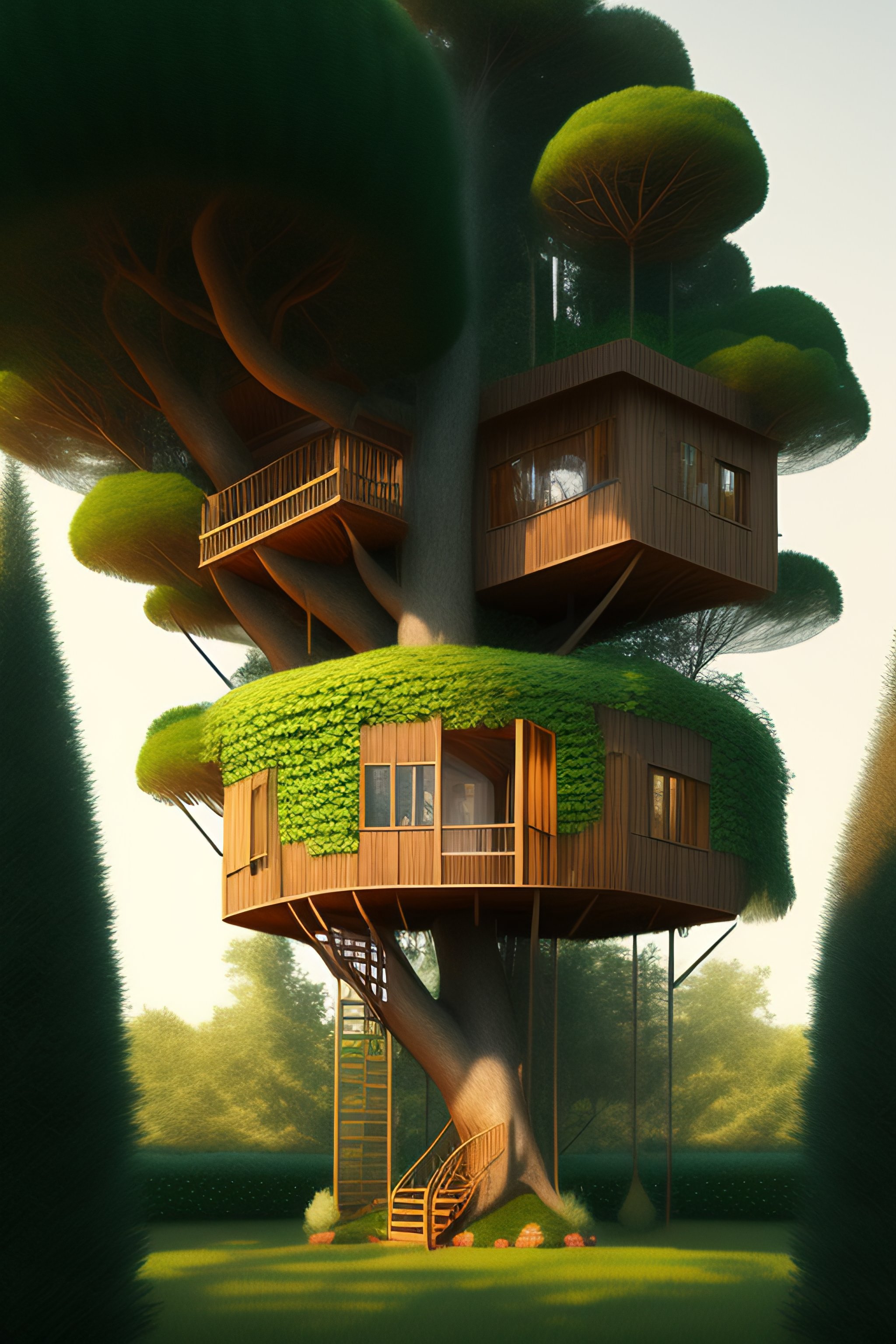 Lexica - Portrait of a treehouse in a gardener