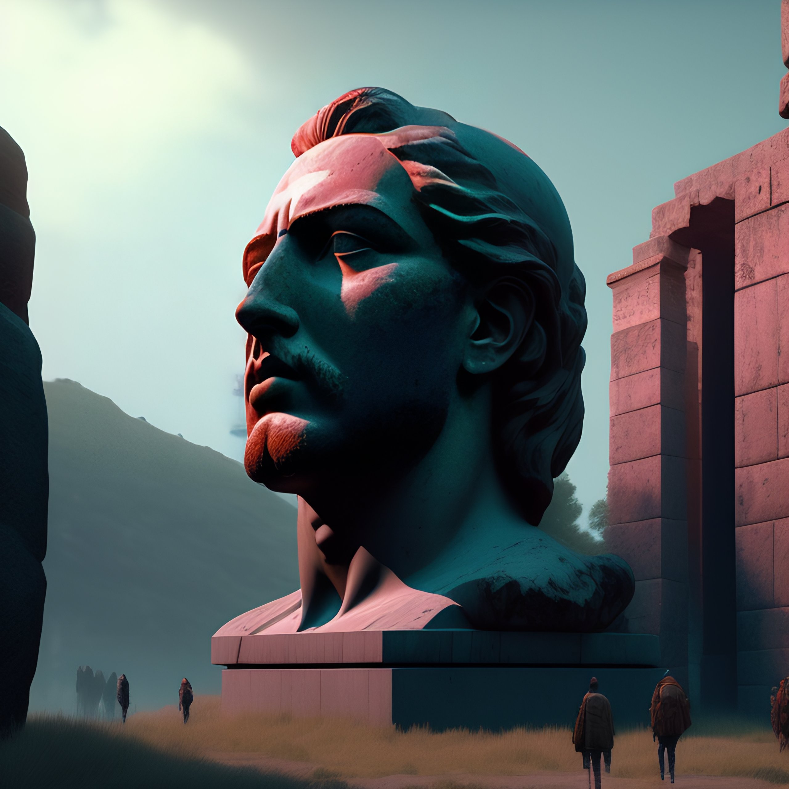 Lexica - Big huge statue with the head of a Greek man made of stone ...