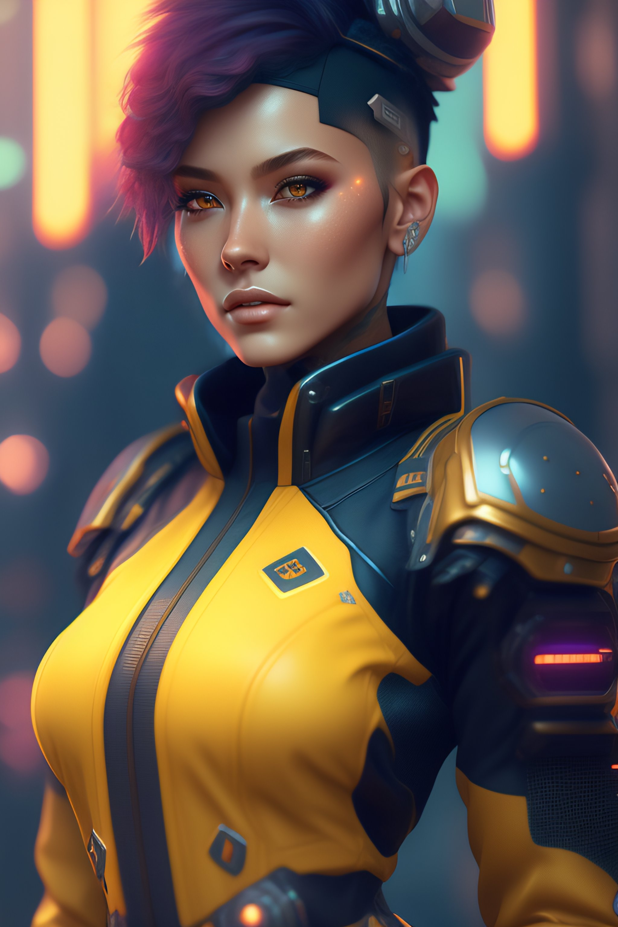 Lexica - Mech Punk clothes with short hair girl, battle status, hyper ...