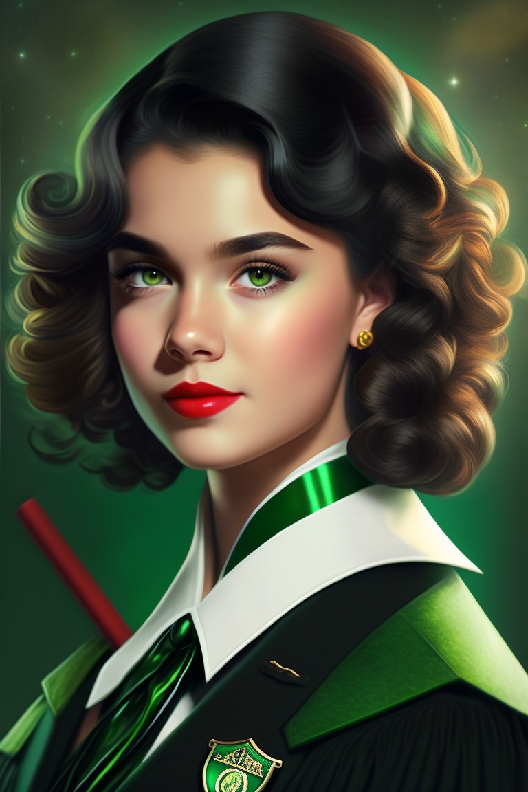 Lexica - A 17-year-old girl with curly black hair, bright green eyes ...