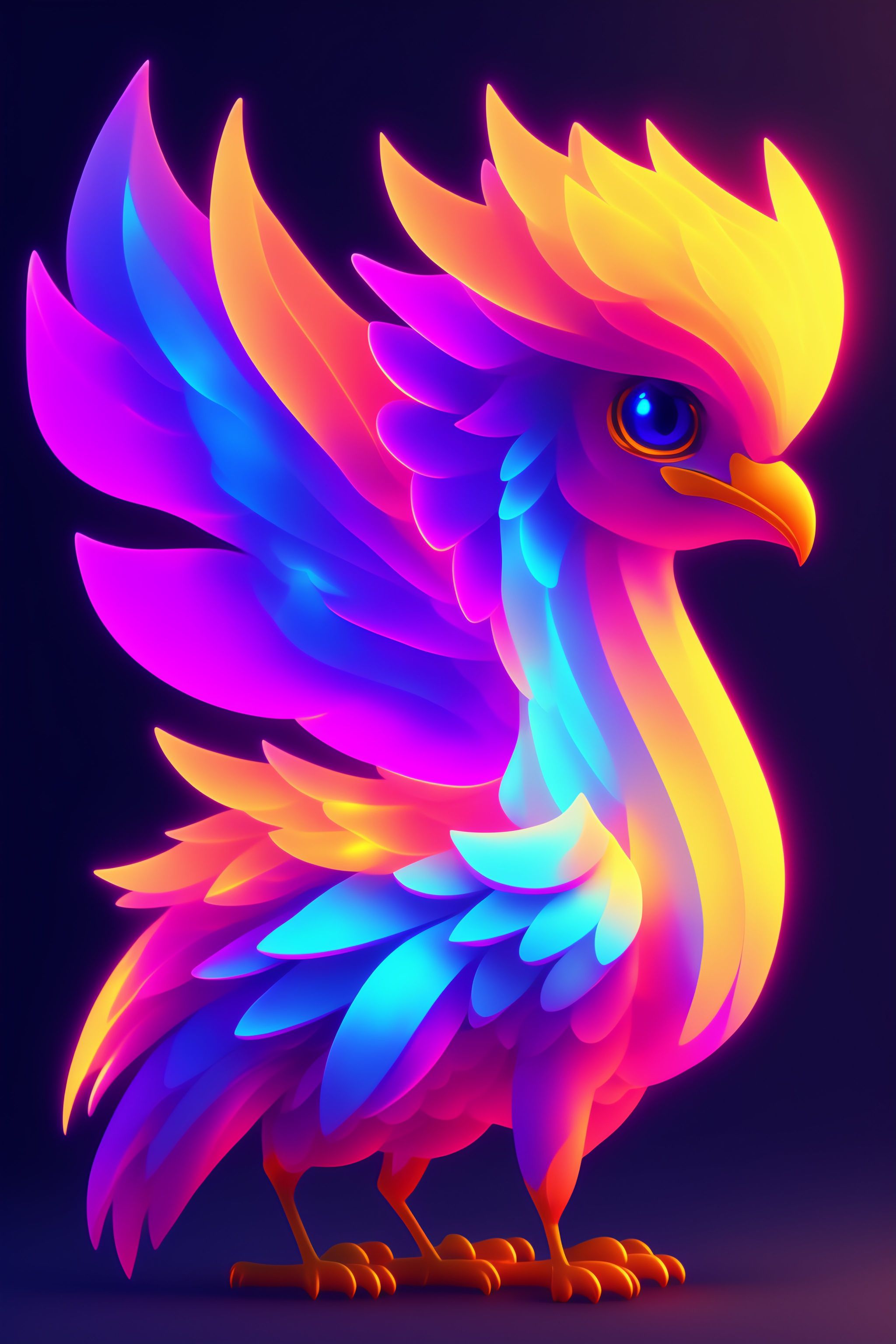 Lexica - Luminescent neon A cute adorable baby phoenix made of crystal ...