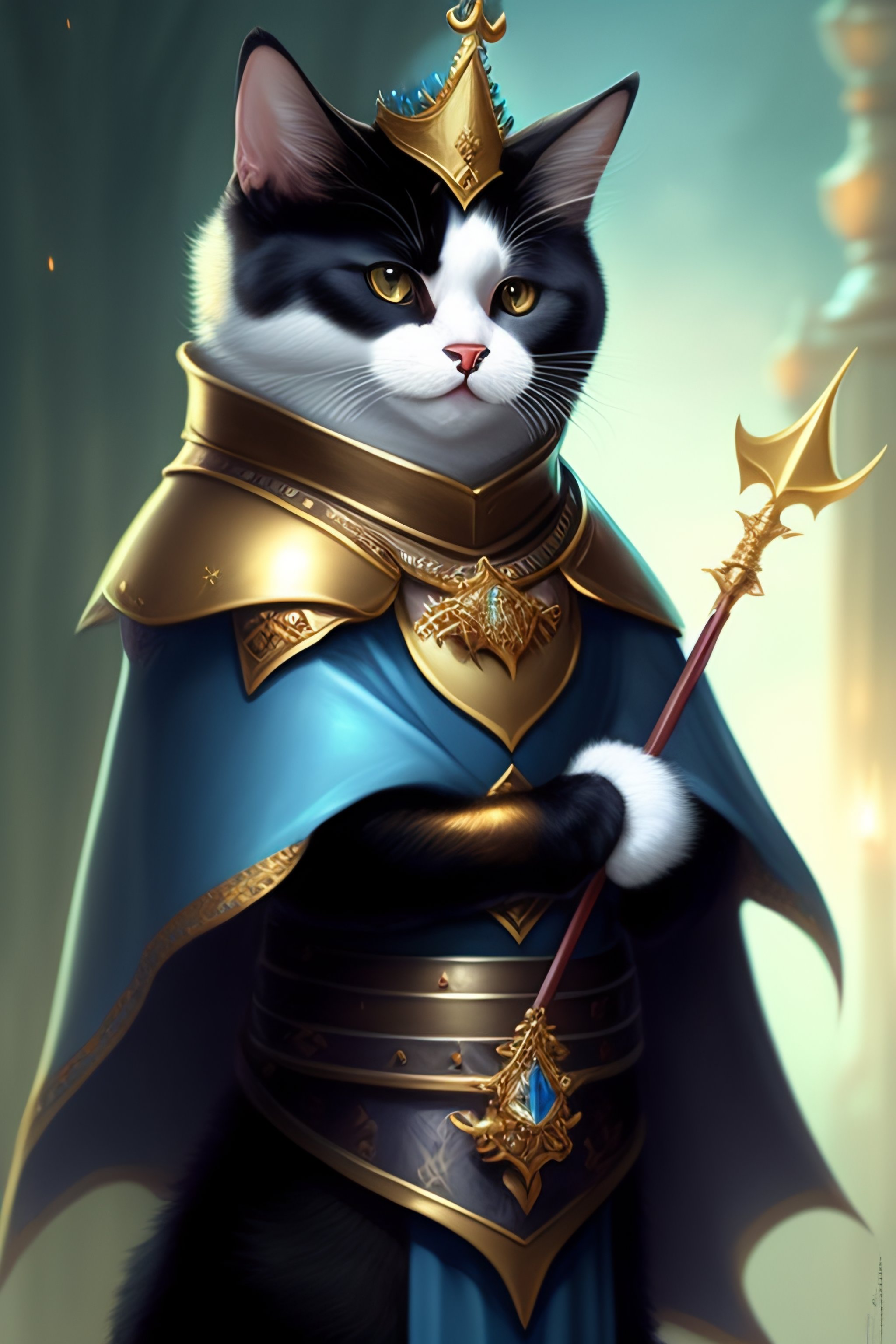 Lexica - Cute anthropomorphic Tuxedo cat knight wearing a cape and a ...
