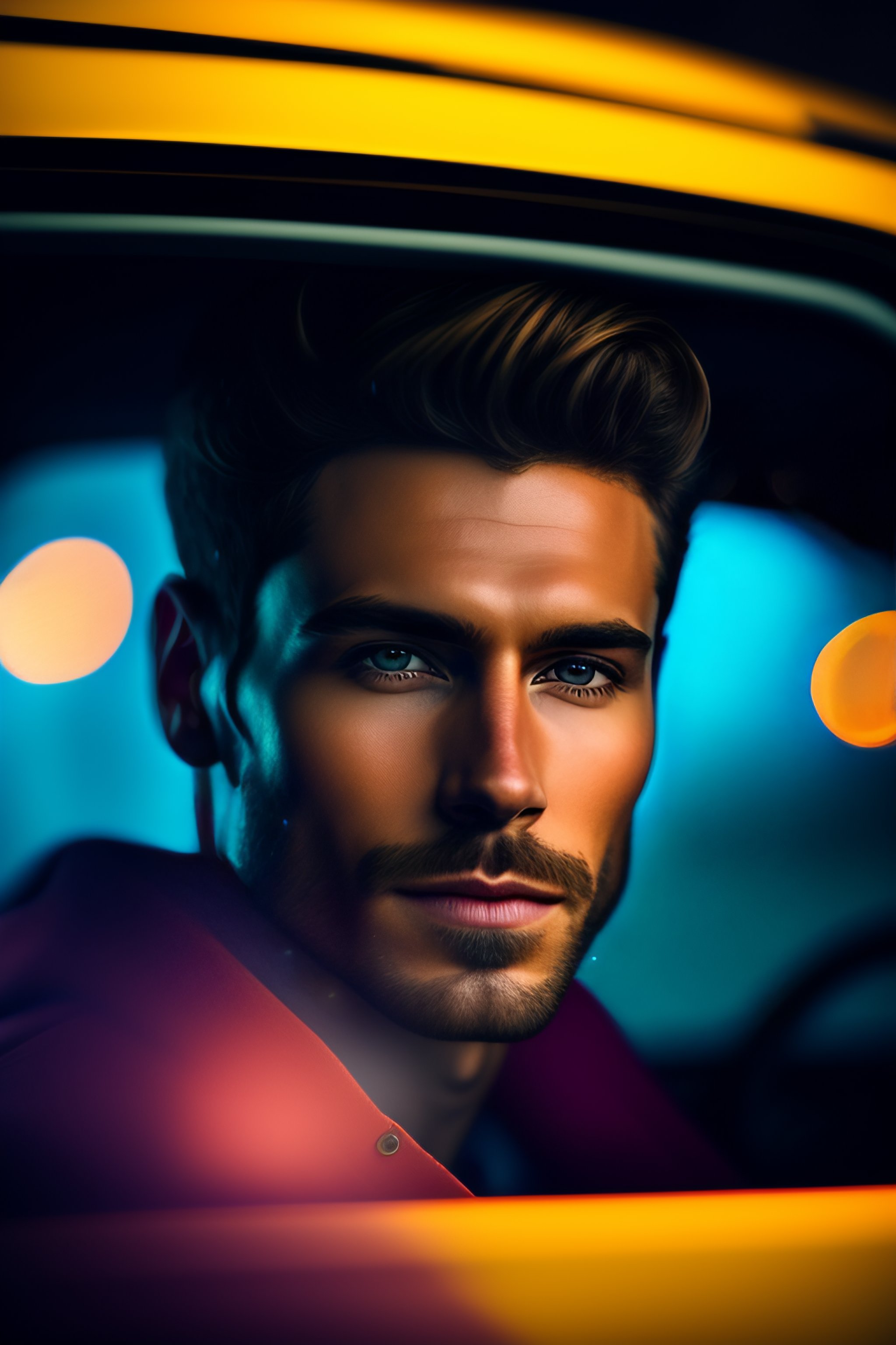 Lexica - A good-looking man portrait photograph in a backseat of a taxi ...