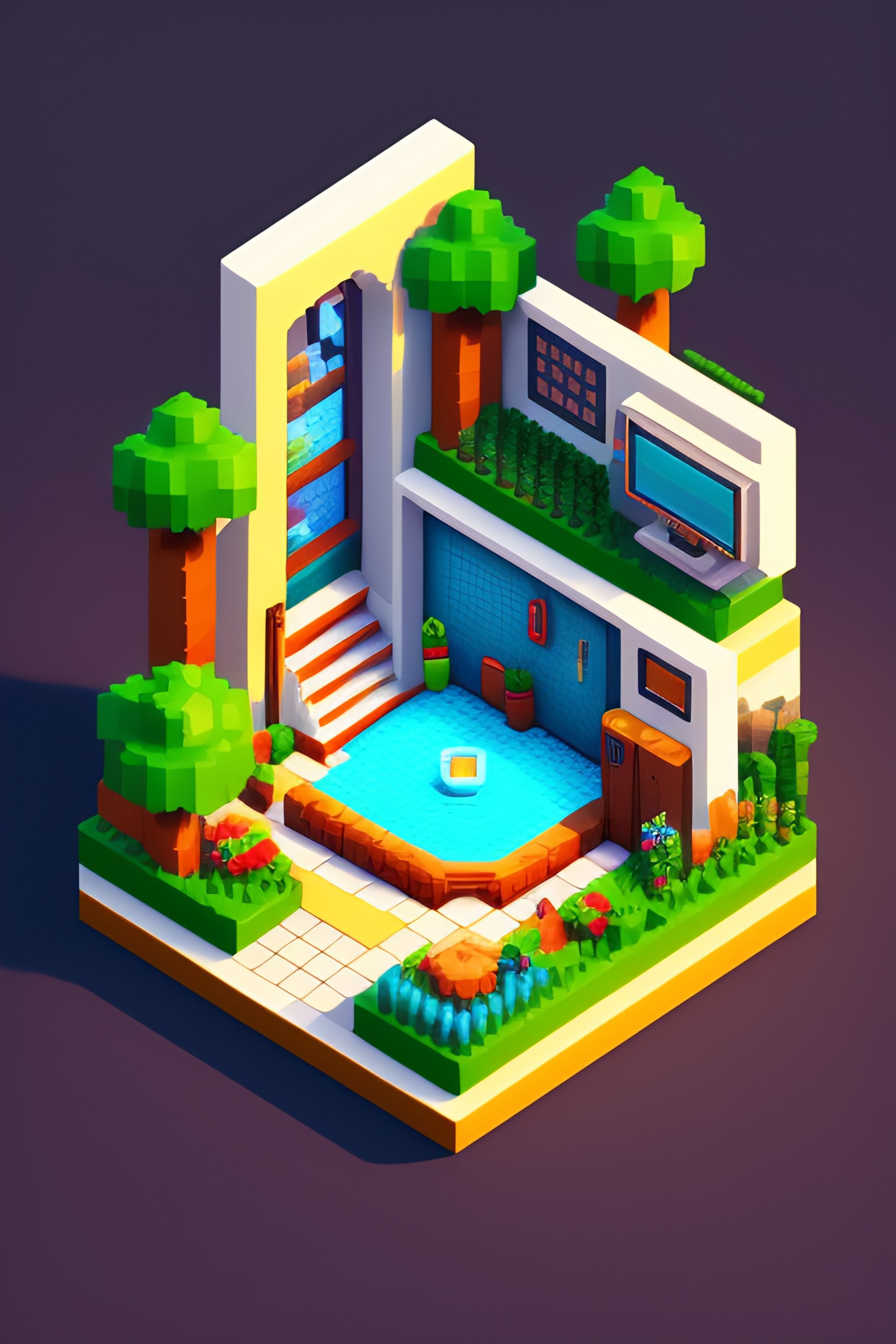 Lexica - Isometric clean pixel art image of outside of cute design studio