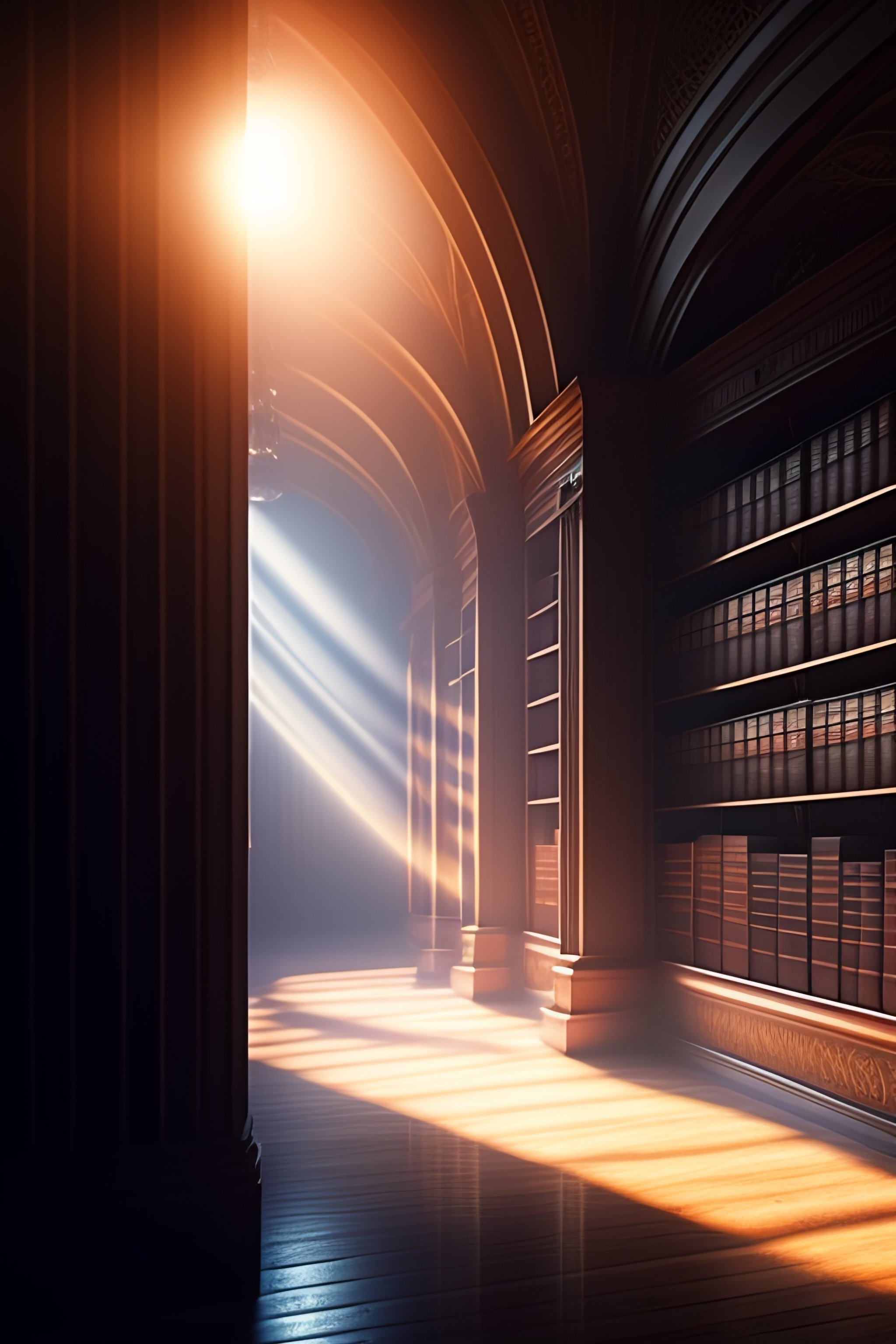 Lexica - A movie still image of an old dusty library, shafts of light ...