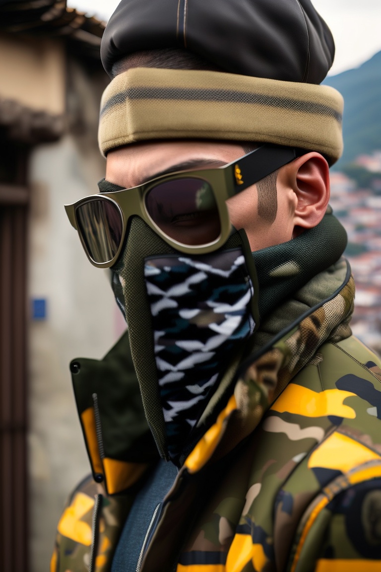 Lexica - A medium close-up image of a white man wearing a robber mask ...