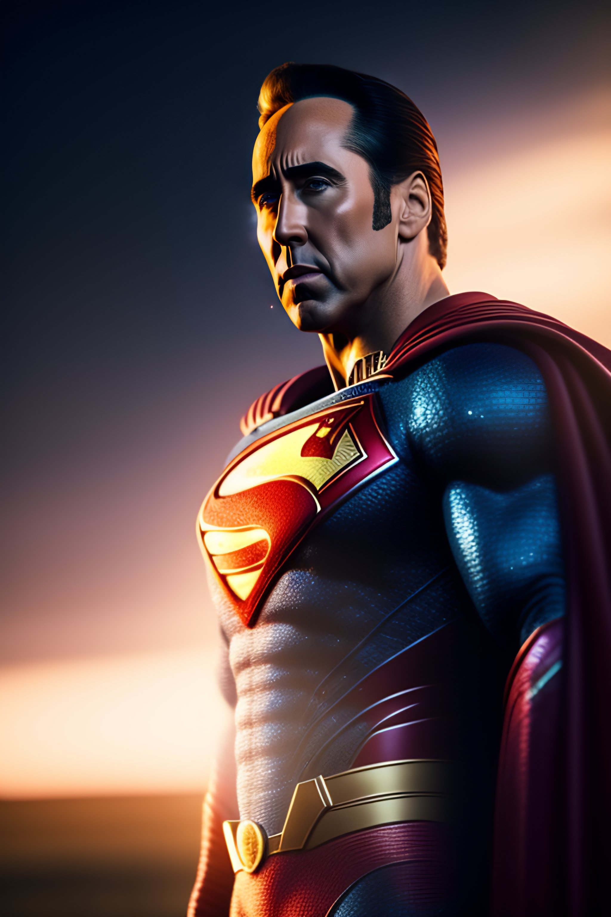 Lexica - Nicholas Cage as Superman, film still from Interstellar, wide ...