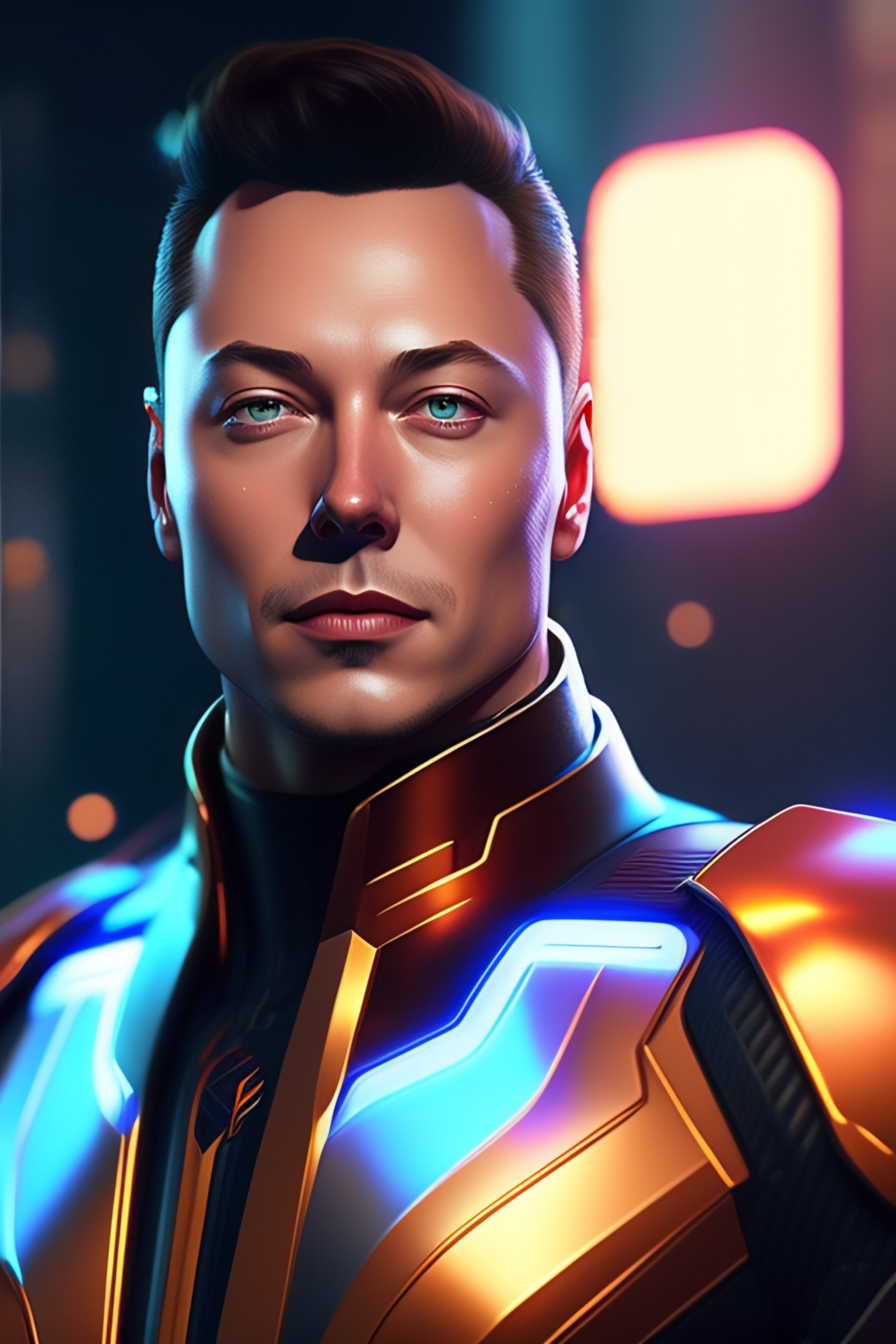 Lexica - Portrait of a cyborg elon musk, metallic skin, led lights ...