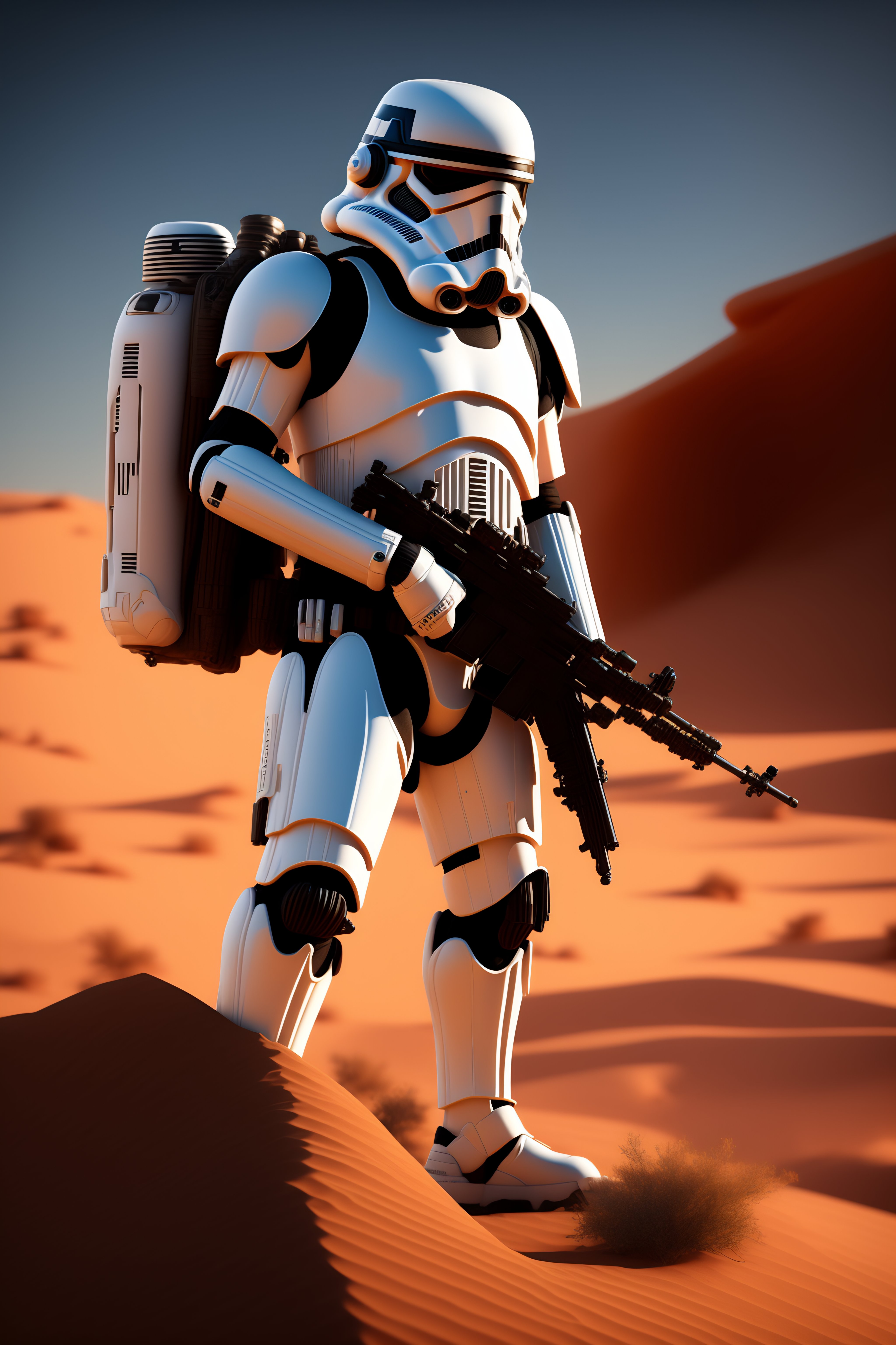 Lexica - Star Wars Stormtrooper, desert landscape , futuristic details ...