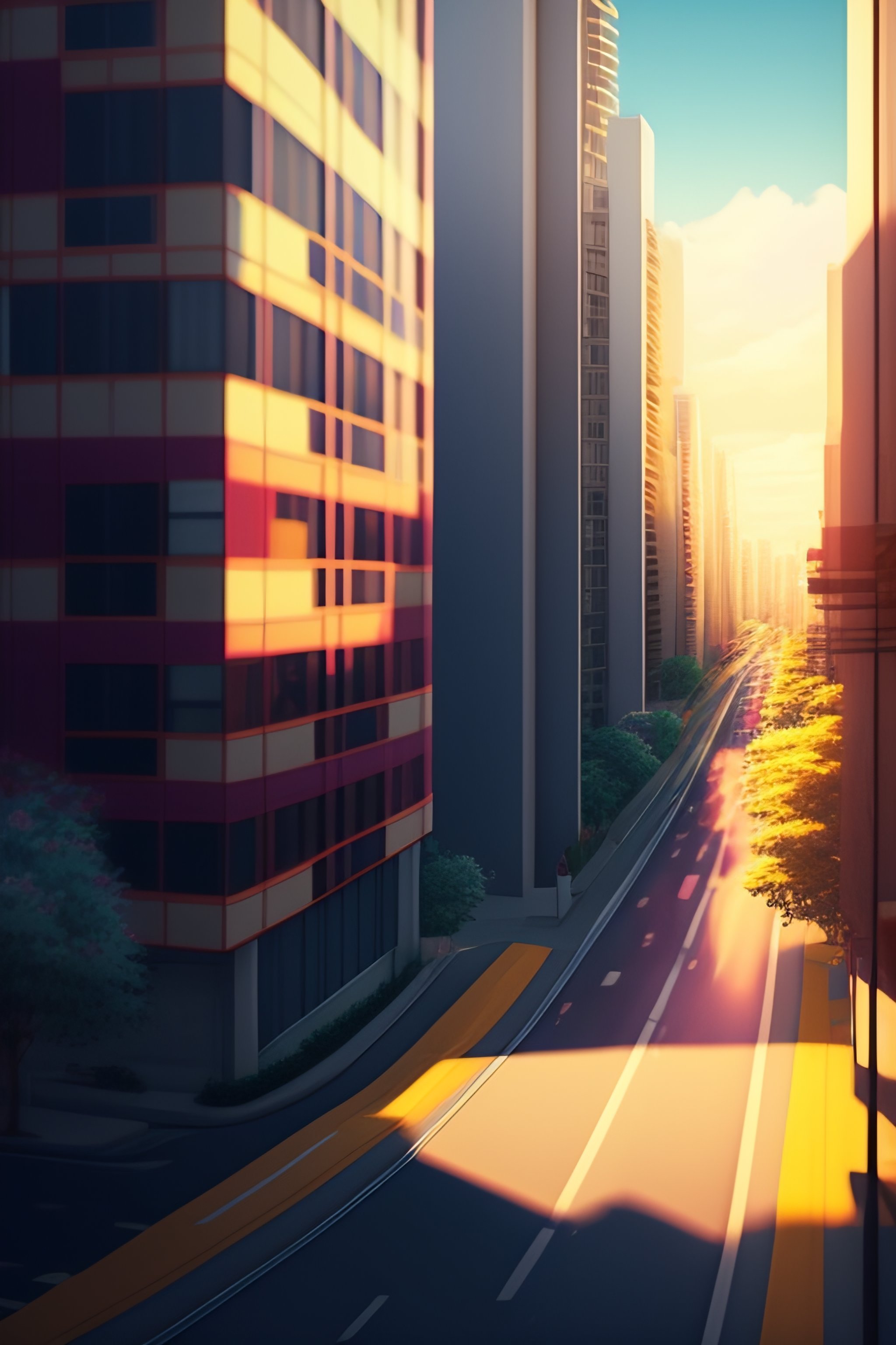 Lexica - Anime style two point perspective of a quiet city street ...