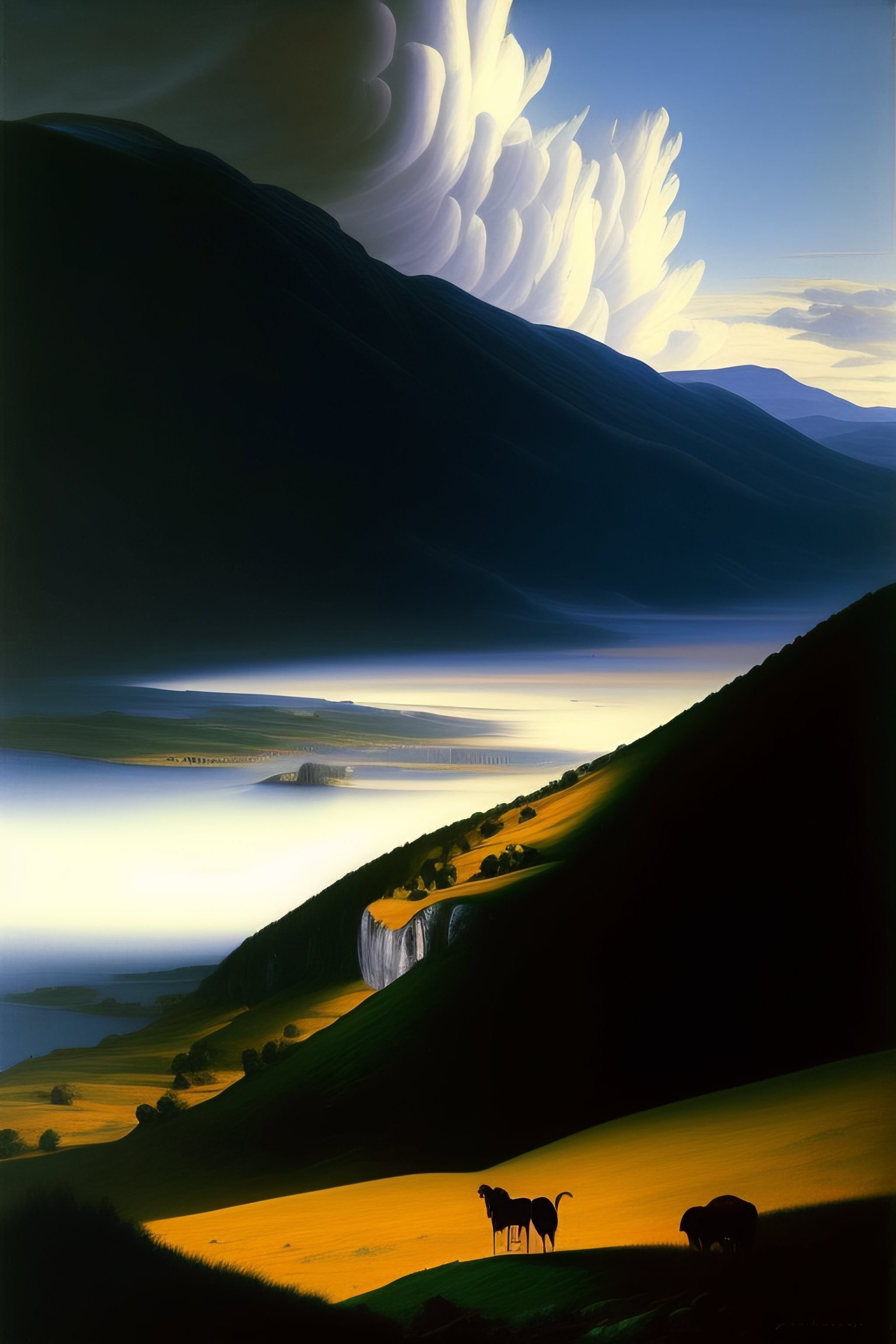 Lexica - Painting by caravaggio, dramatic landscape
