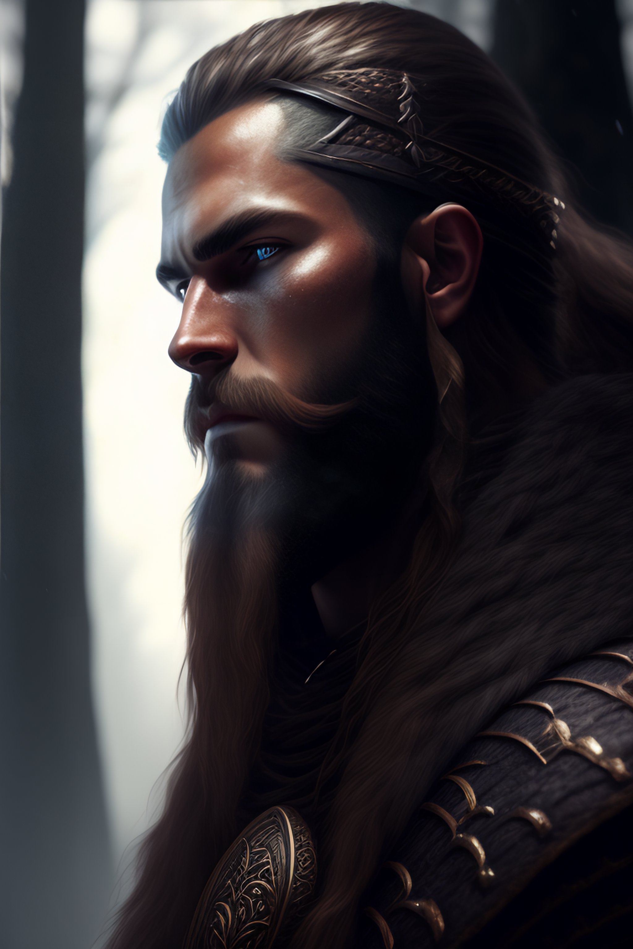 Lexica - Portrait of a Viking warrior, dark forest background, fantasy ...