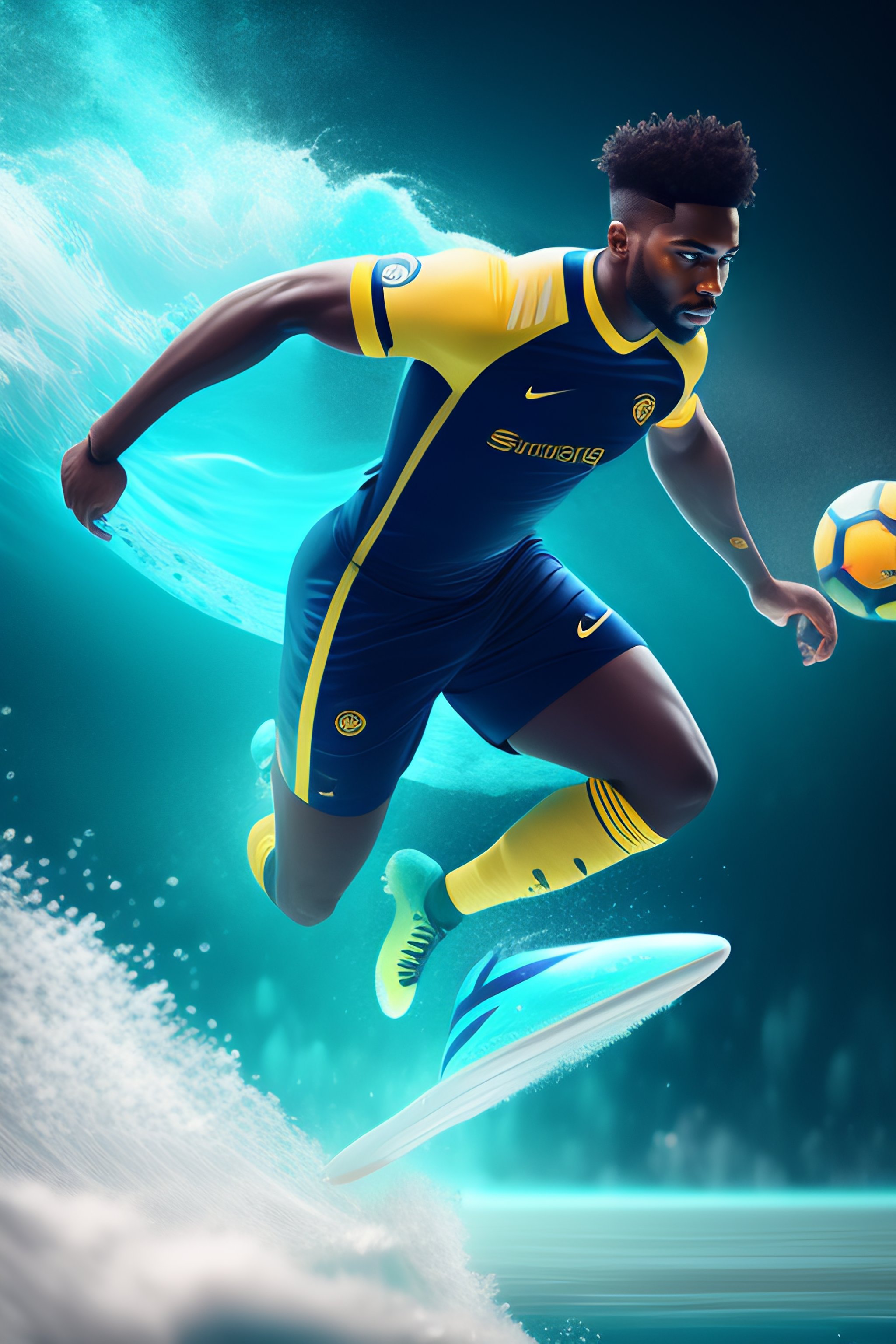 Lexica - A deep dive footballer, kicking techy football, ocean, deep ...