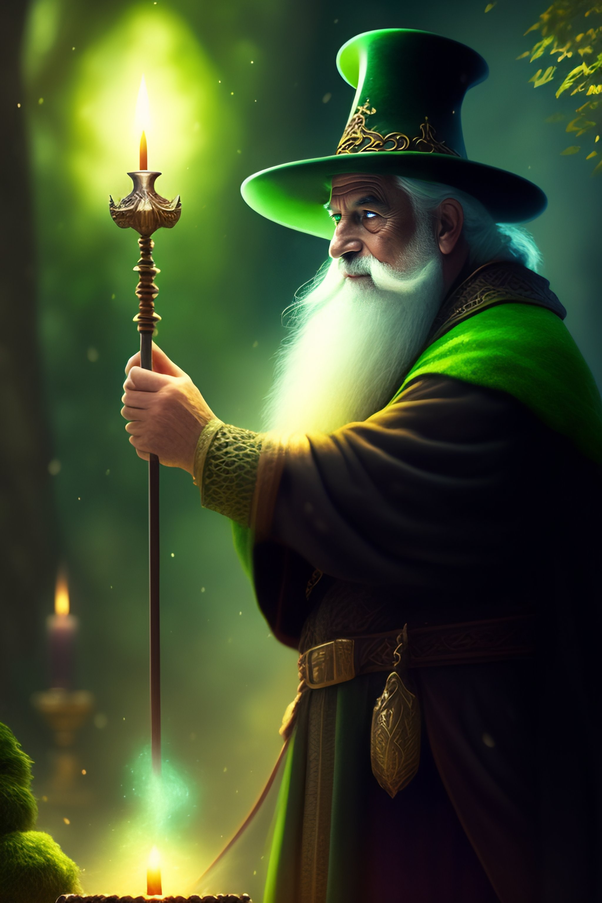 Lexica - Dark old wizard throwing green spells to a squeleton, fantasy ...