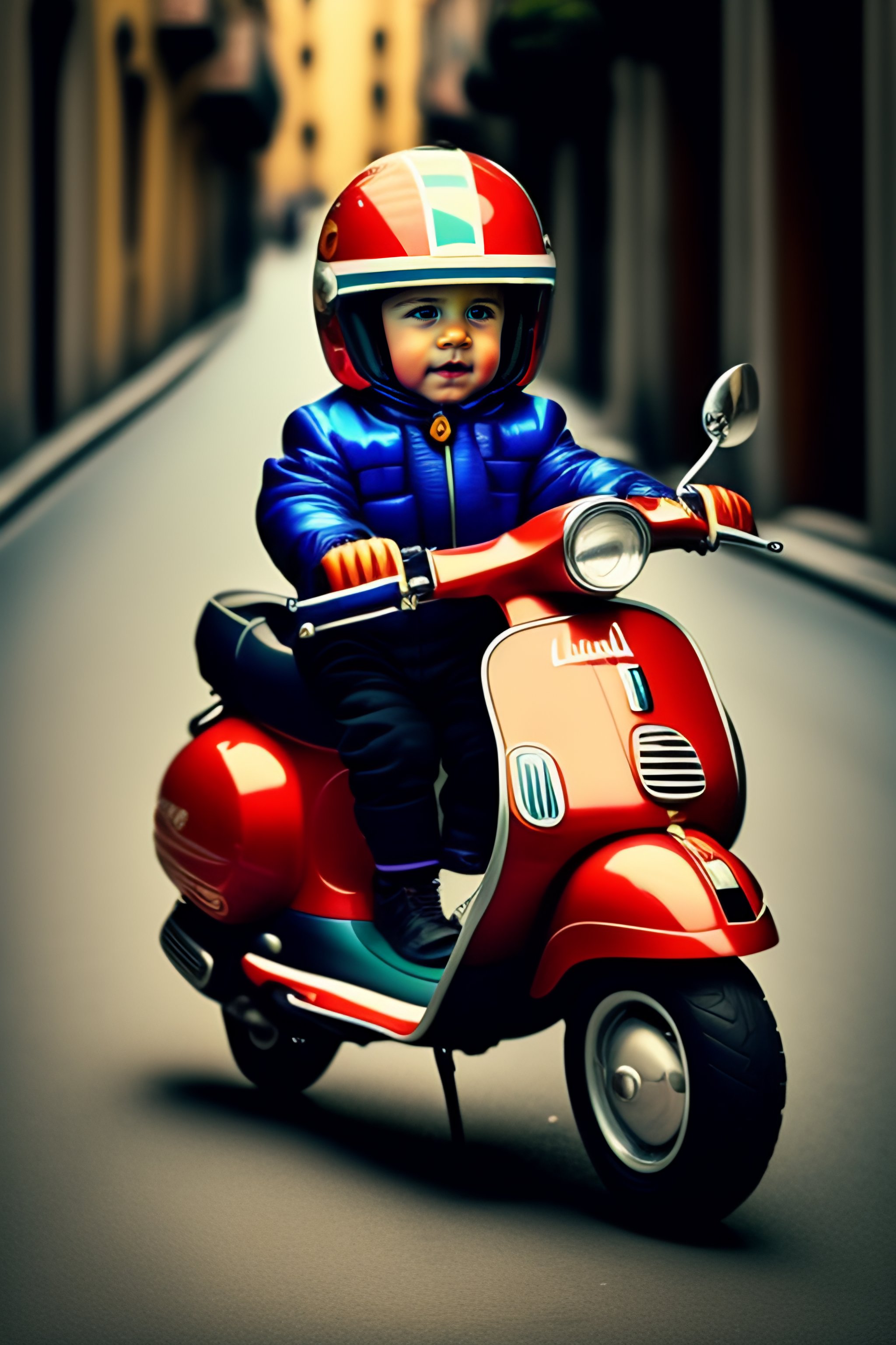 Lexica - Italian boy 3 years old on vespa in italy with name LUCA on helmet