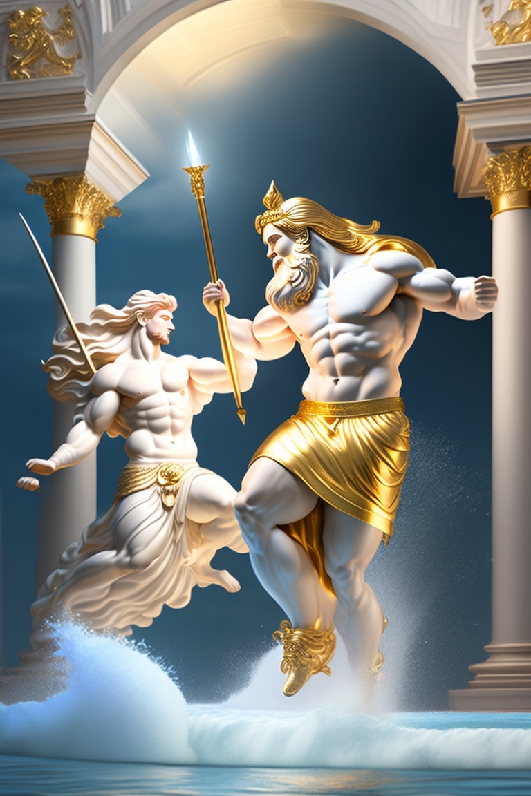 Lexica - Zeus and posiden fighting and arguing in an ancient big golden ...