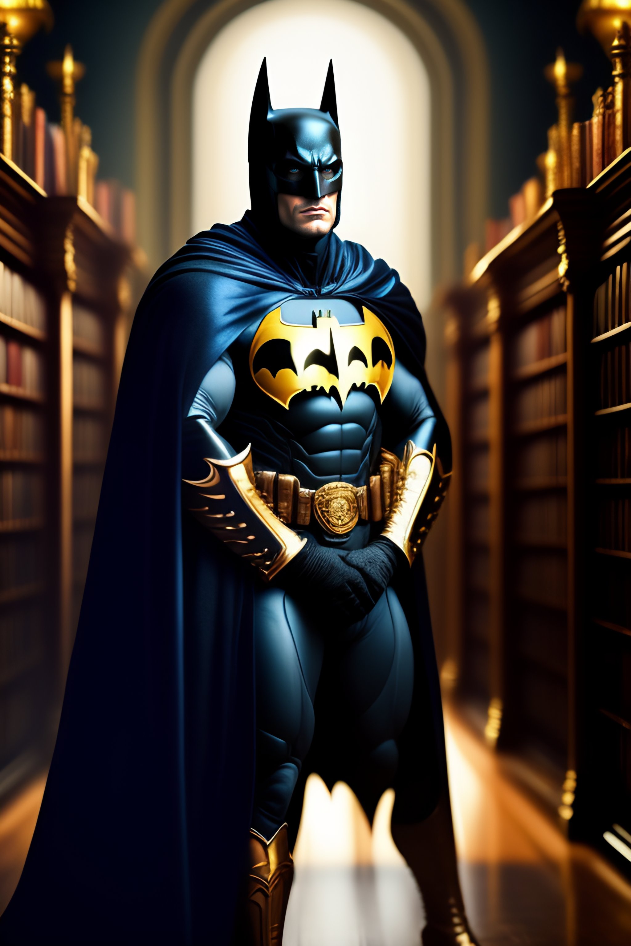 Lexica - Renaissance style, Batman, portrait, standing in a library